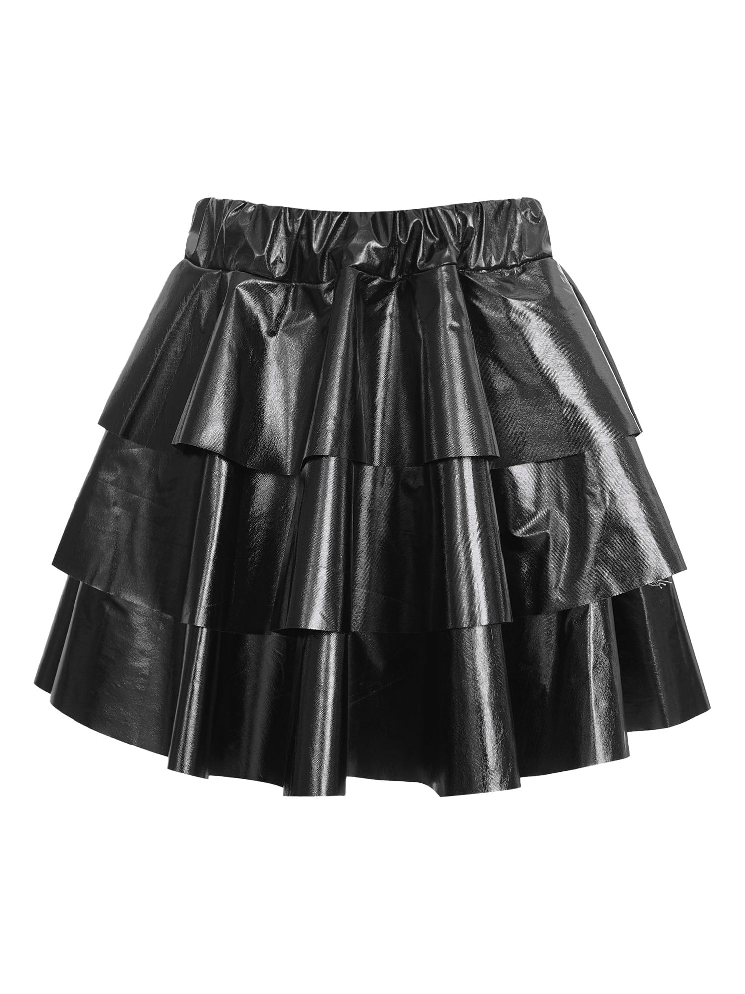 ZDHoor Girls Shiny Metallic 3 Layers Ruffle Mini Skirt Dance Athletic ...