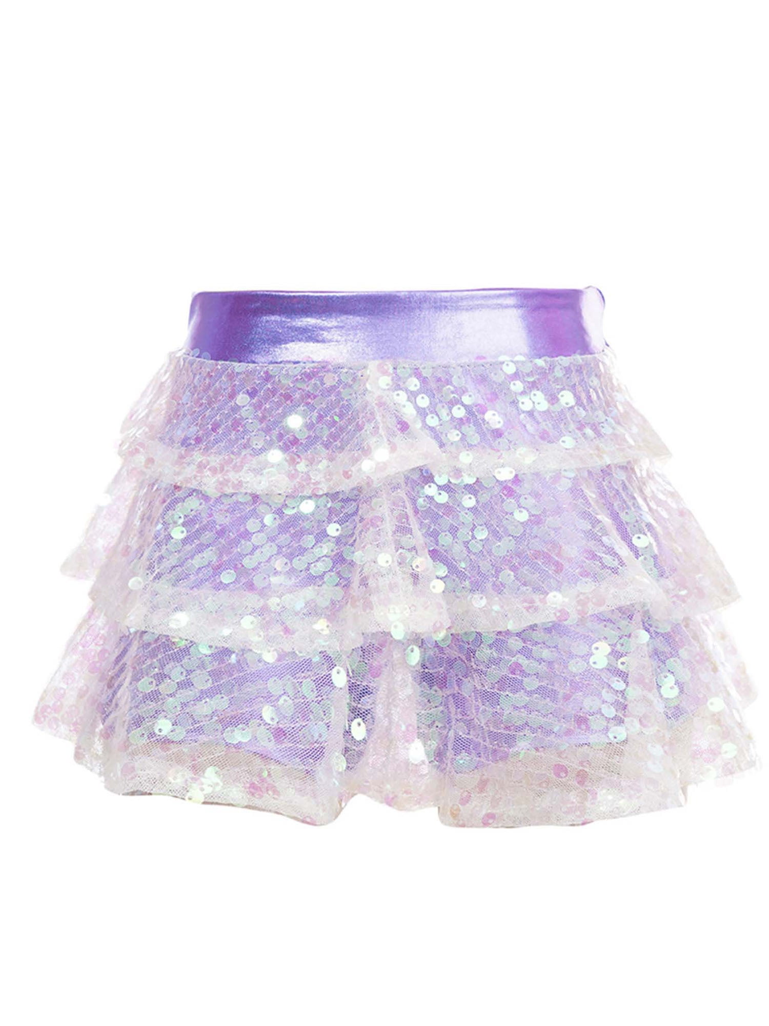 ZDHoor Girls Sparkly Tutu Mini Skirt Elastic Waist Ruffle Layers Skirt ...