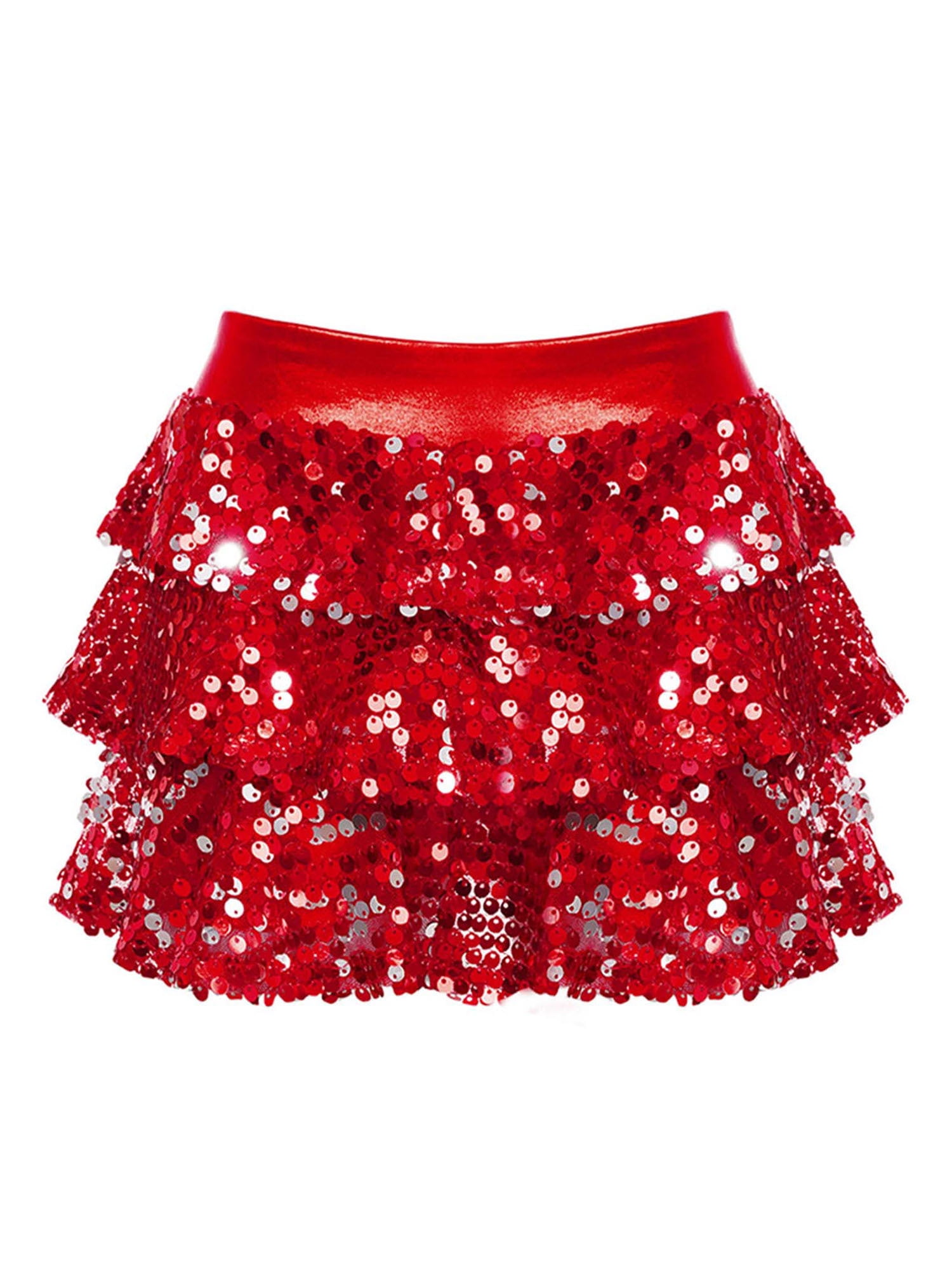 ZDHoor Girls Sparkly Tutu Mini Skirt Elastic Waist Ruffle Layers Skirt ...
