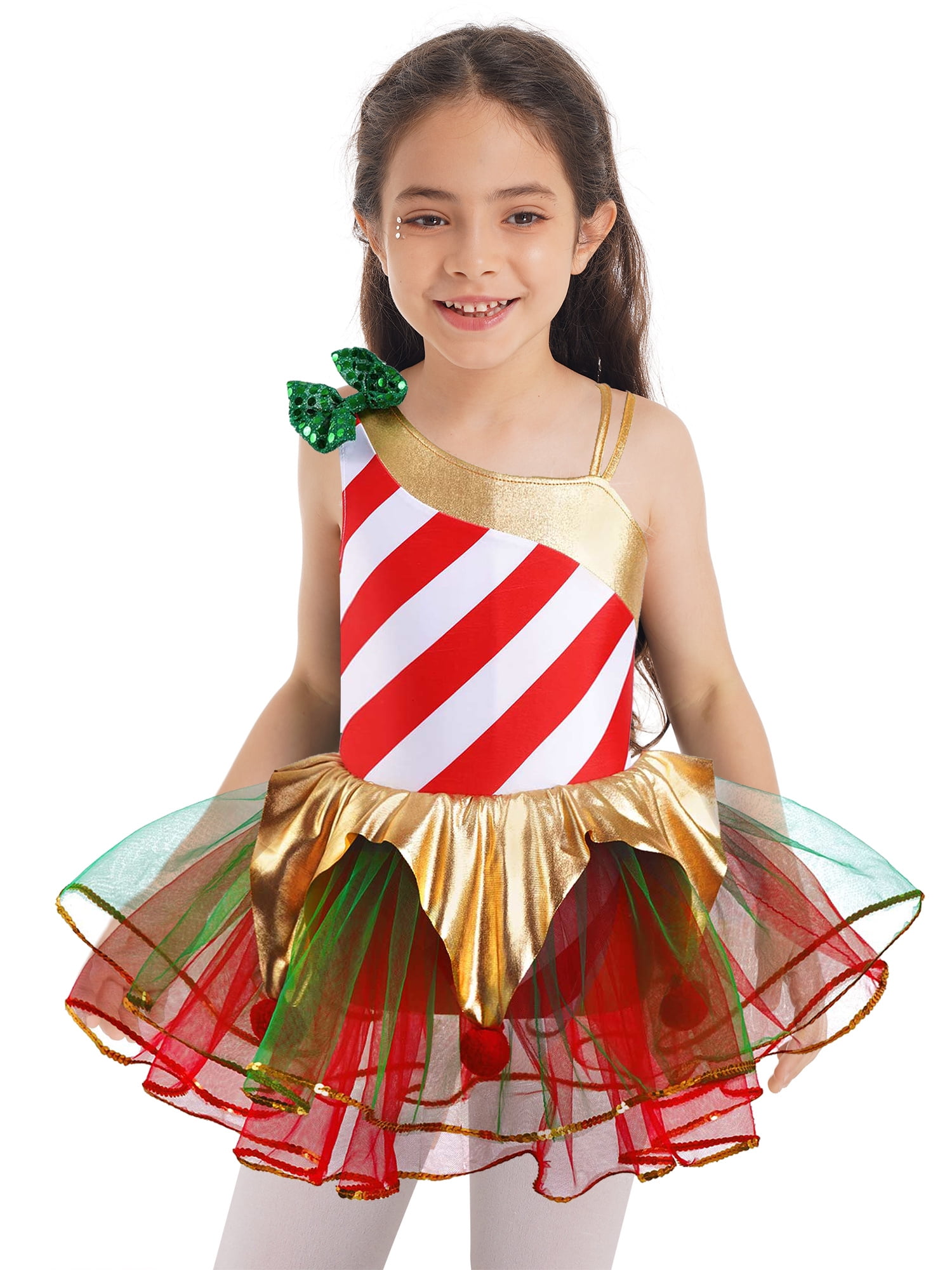 ZDHoor Girls Stripe Candy Cane Christmas Costume Santa Elf Dress Up ...
