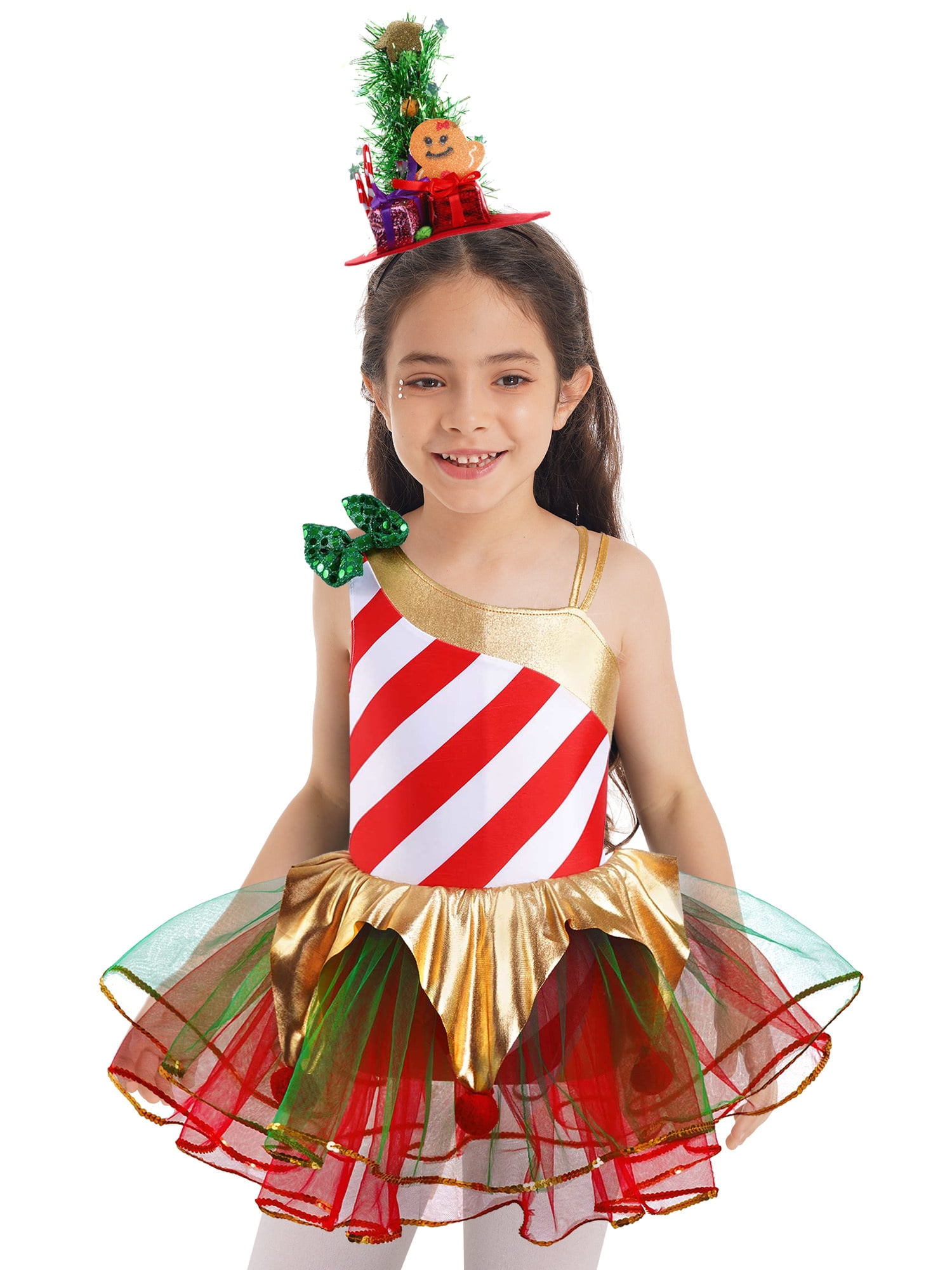 ZDHoor Girls Stripe Candy Cane Christmas Costume Santa Elf Dress Up ...