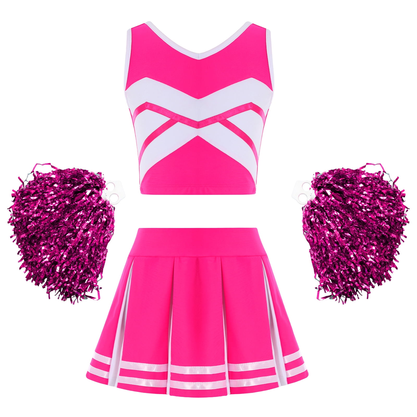 ZDHoor Kids Girls Cheerleading Dance Suit V Neck Cheers Print Crop Top ...