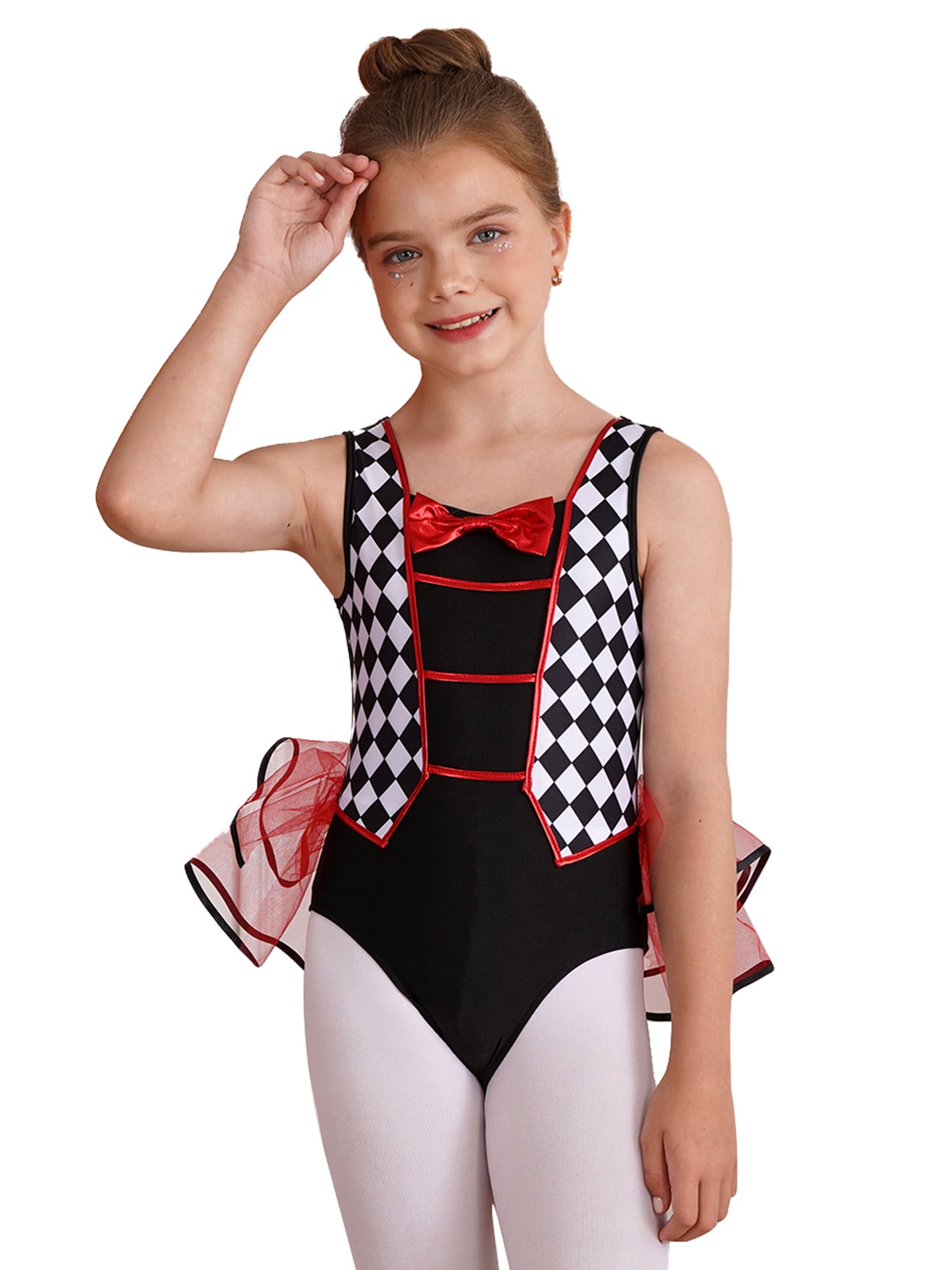 ZDHoor Kids Girls Clown Dance Skirted Leotard Halloween Circus Cosplay ...