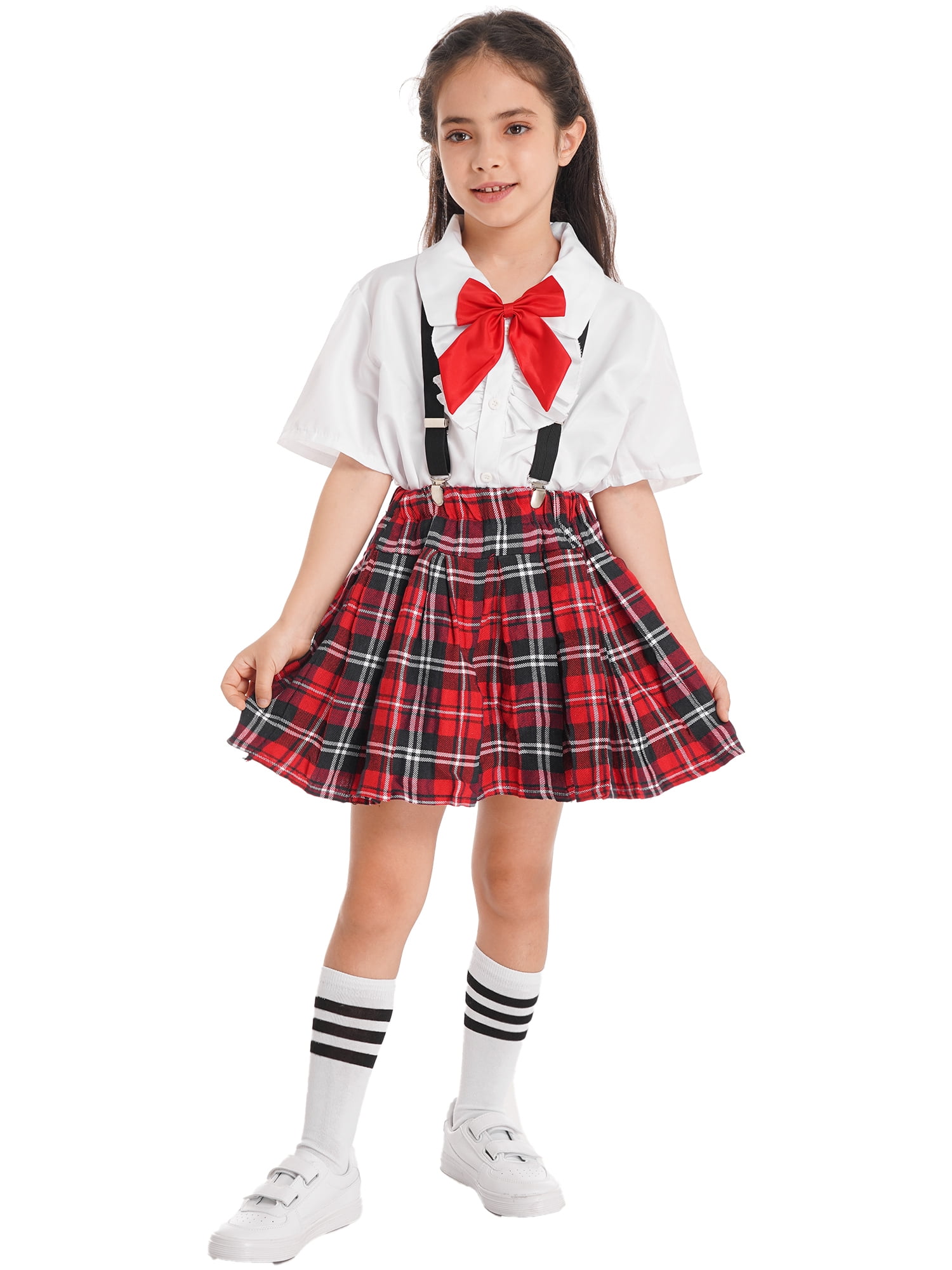 ZDHoor Kids Girls Japanese School Girls Bowknot Shirt Suspender Pleated ...