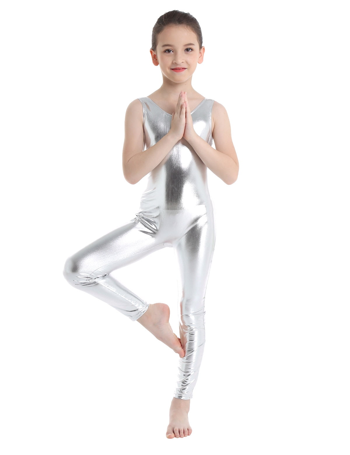 ZDHoor Kids Girls Metallic Sleeveless Ballet Jumpsuit Leotard ...