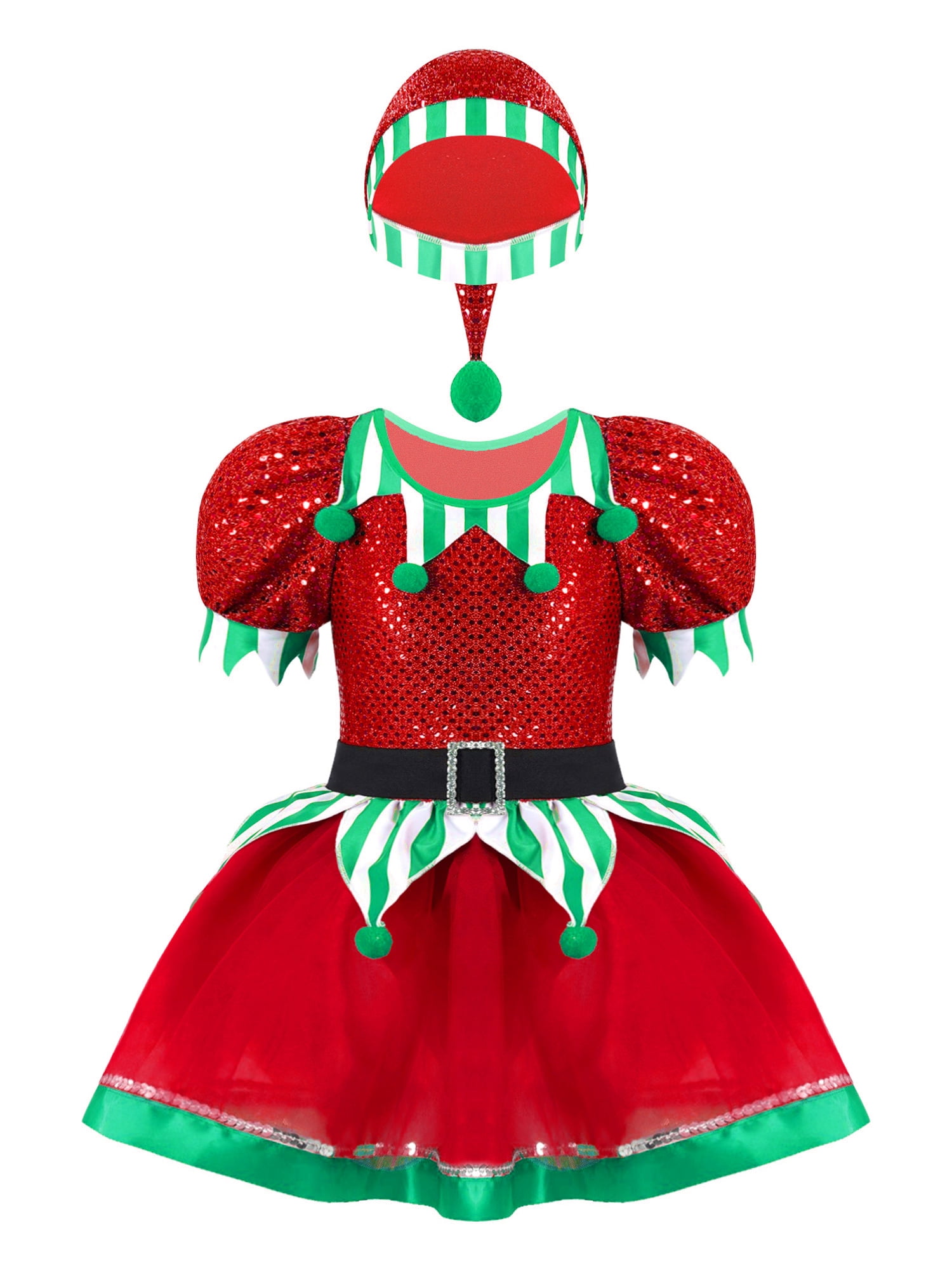 ZDHoor Kids Girls Santa's Elf Cosplay Costume Outfit Sequins Tutu ...