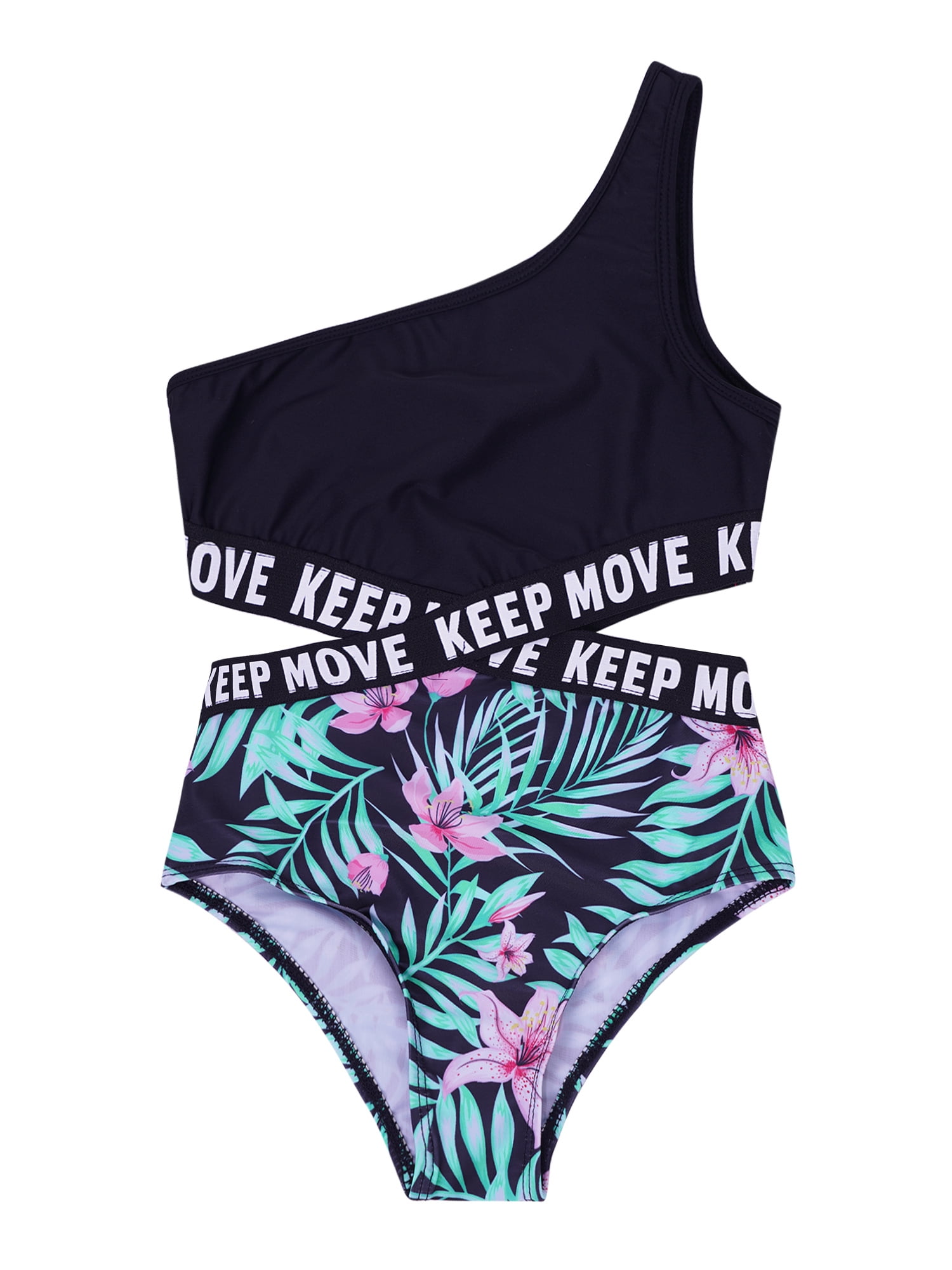 ZDHoor Little Kid Girls One Shoulder Cutout Swimsuits Hollow Out ...