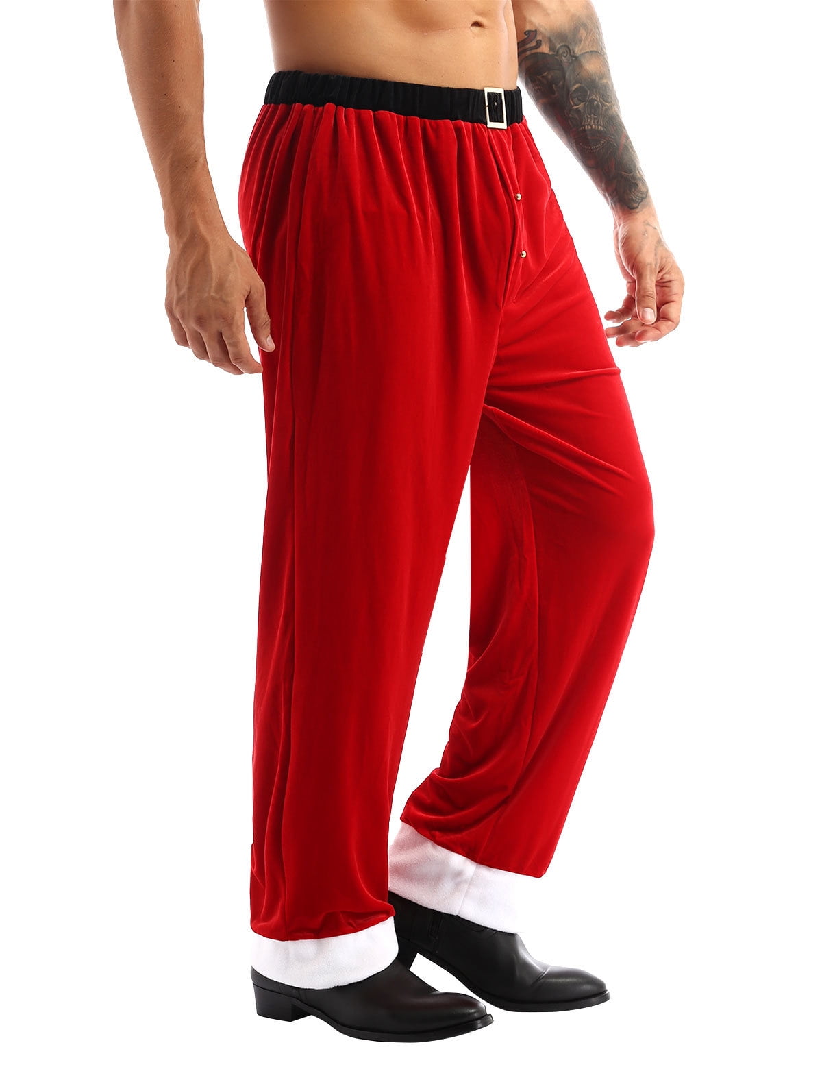 ZDHoor Men's Santa Claus Velvet Long Pants Trouser Christmas Pajama ...