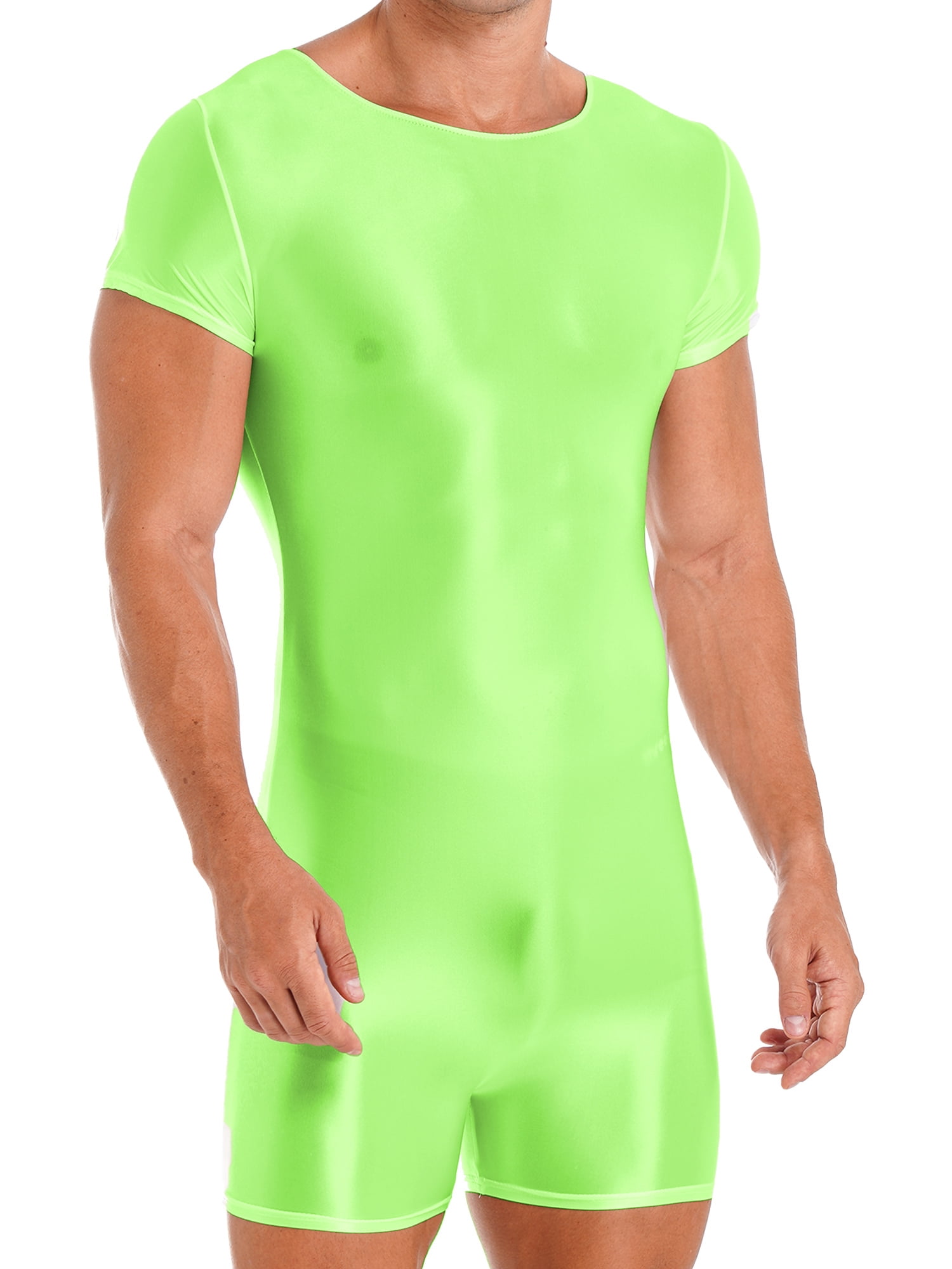 ZDHoor Mens Glossy Shiny Short Sleeve Bodysuit for Sports Running ...