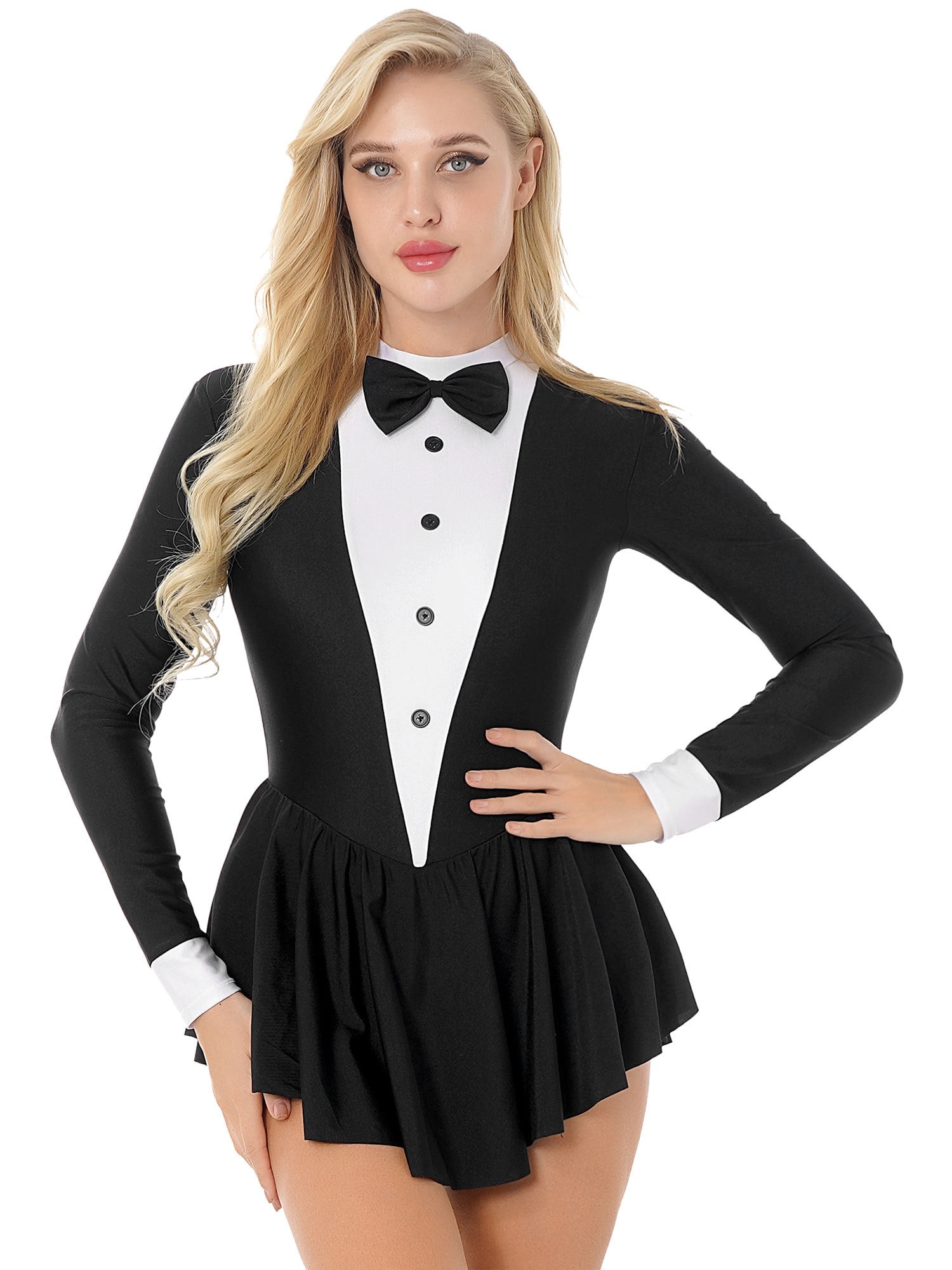 ZDHoor Women Contrast Color Tuxedo Costume Ballroom Latin Dance Dress ...