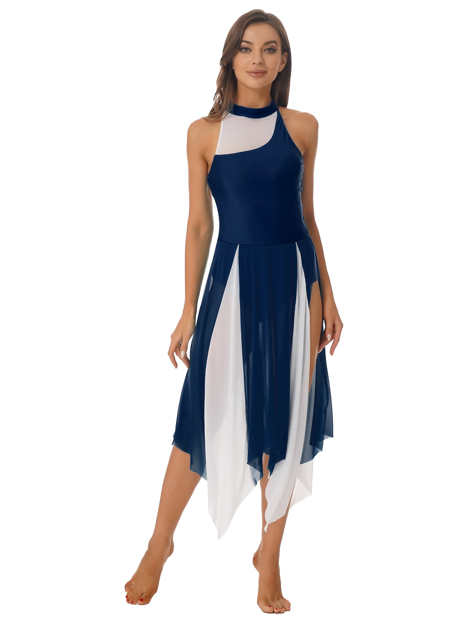 ZDHoor Women's Halter Neck Backless Split Dance Leotard Dress Lyrical ...