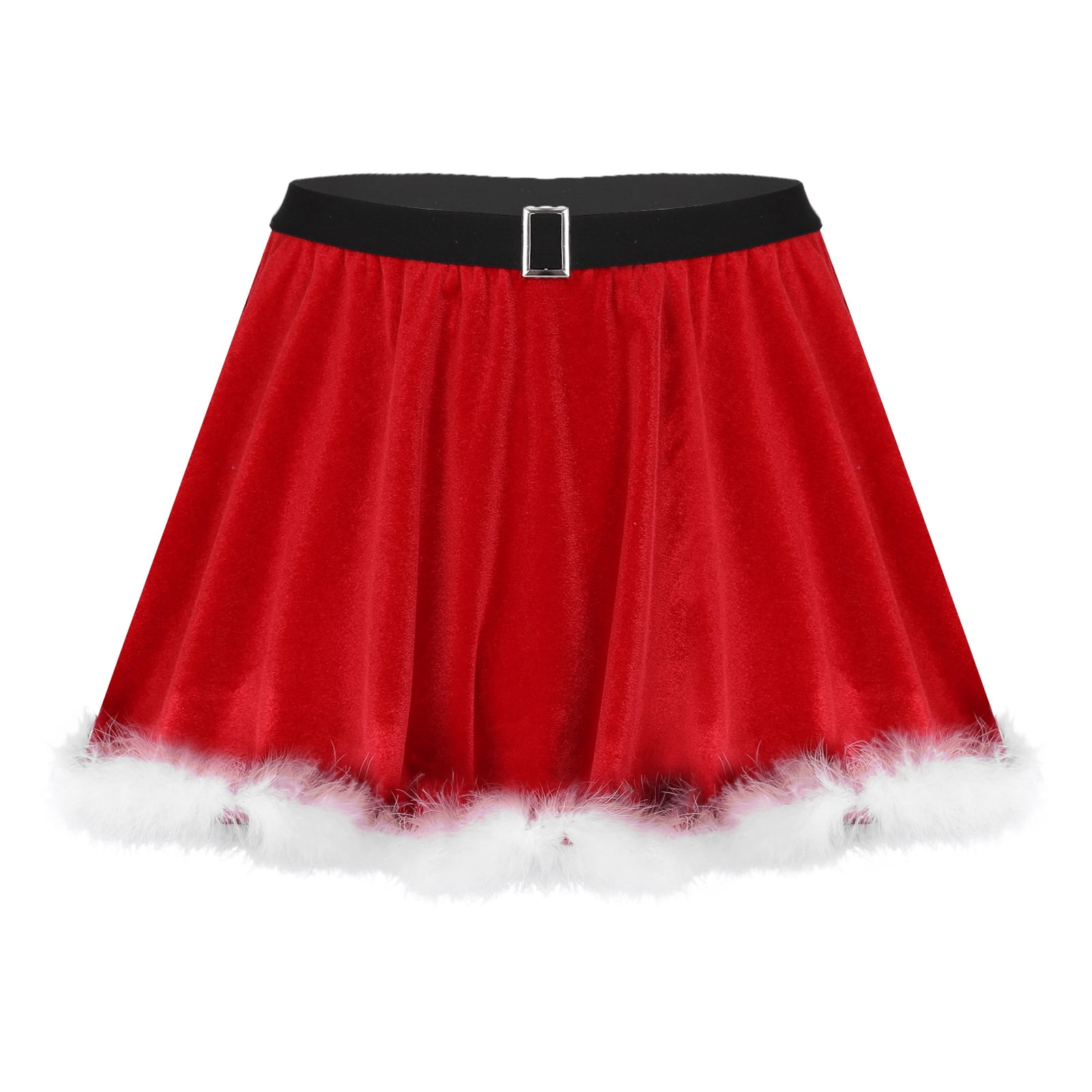 ZDHoor Women's Red Velvet Christmas Santa Claus Mini Skirt Carnival ...