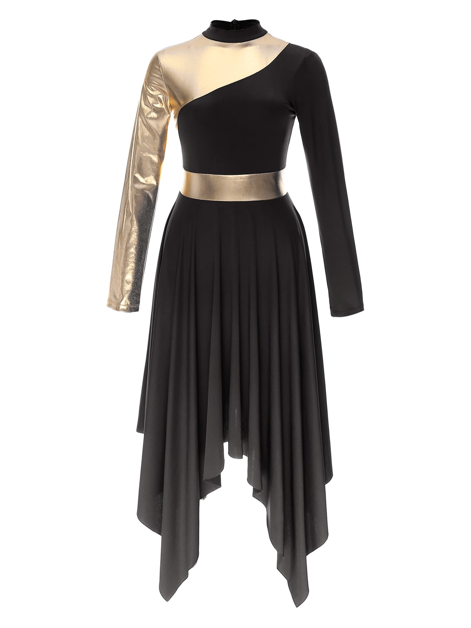 ZDHoor Womens Asymmetric Metallic Lyrical Praise Dance Costume Color ...