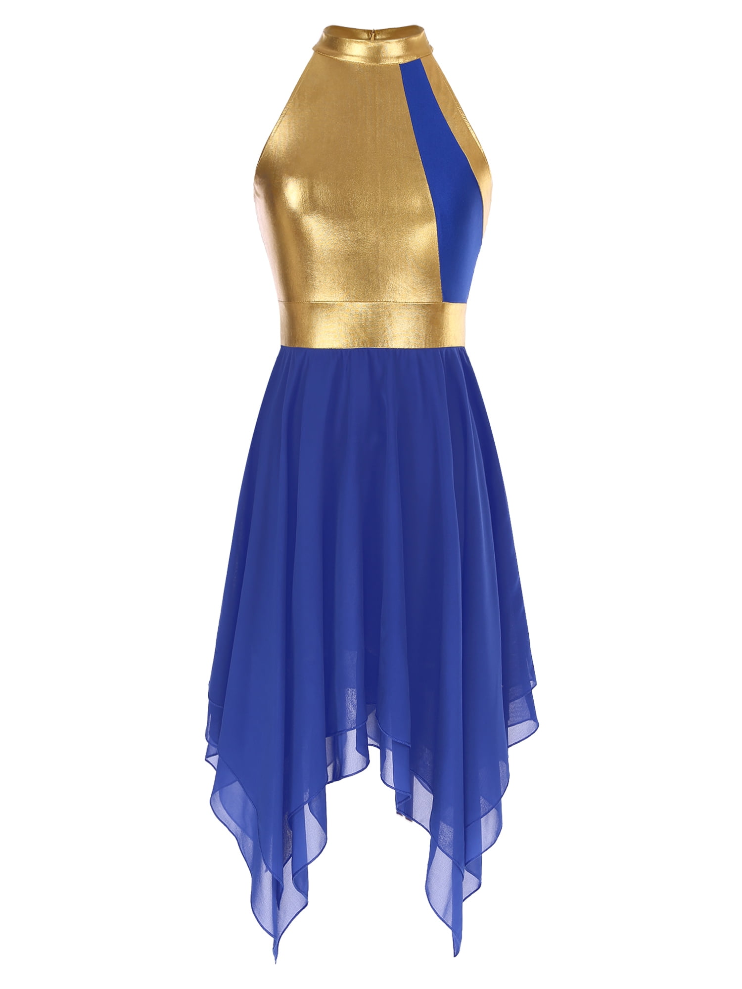 ZDHoor Womens Lyrical Liturgical Proms Dance Dress Asymmetrical Hem Color Block Dance Costume ...