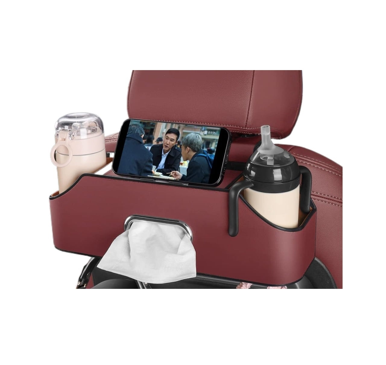 ZDM Car Back Seat Organizer with 2 Drink Cup Holder - Tissue Box and ...