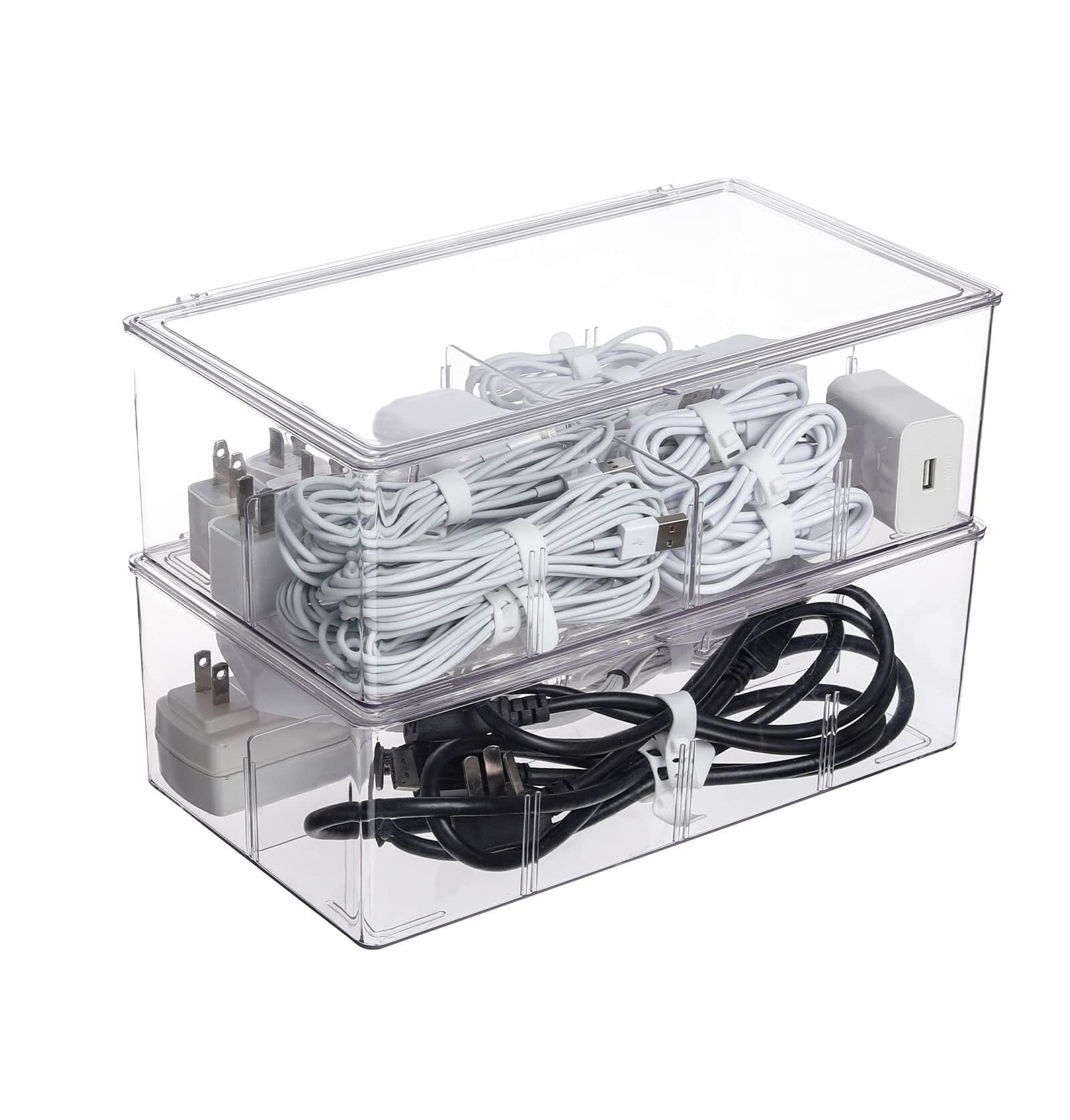 ZDM Clear Plastic Cord Organizer Box with Adjustment Compartments ...