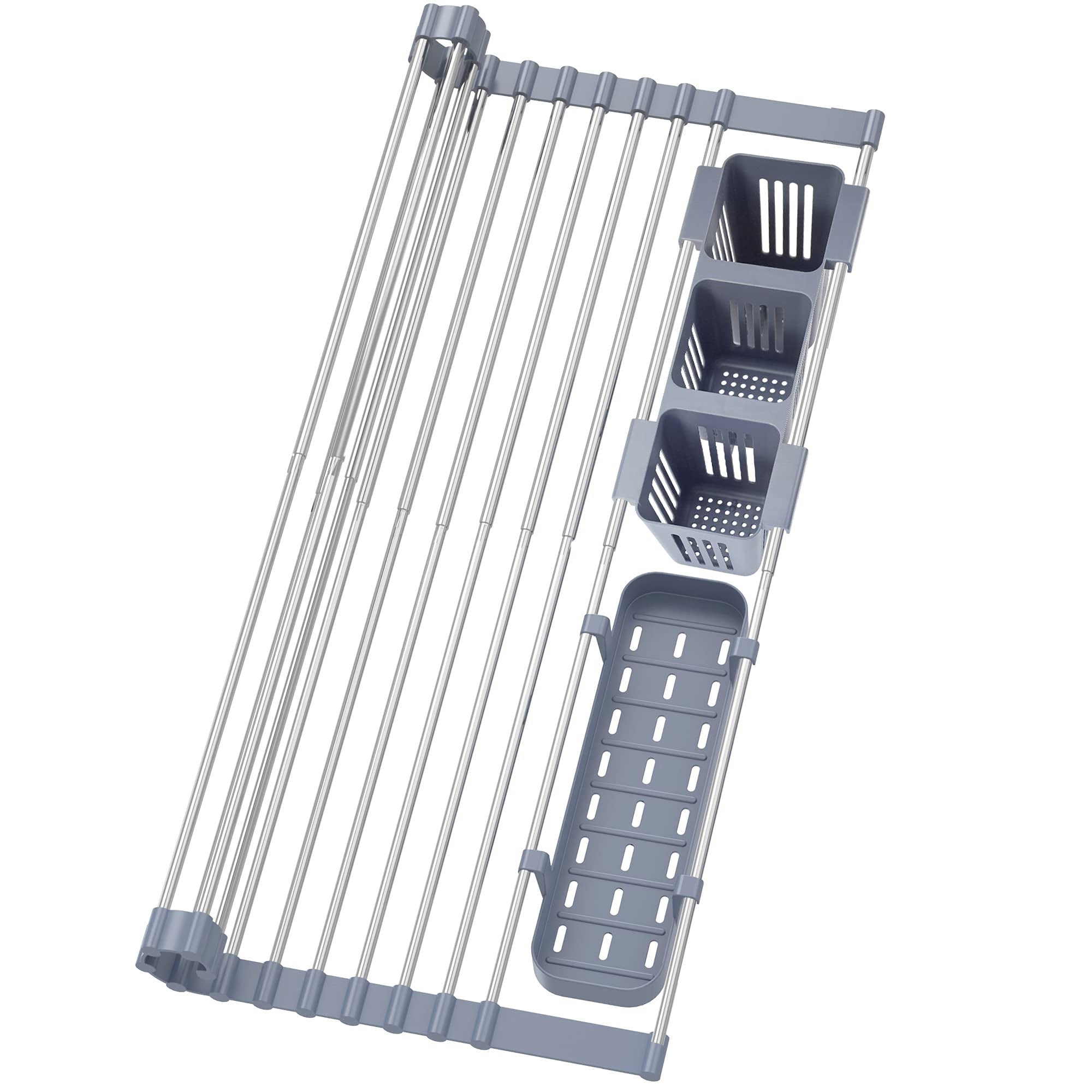Roll Up Dish Drying Rack Expandable 23"with 2 Storage... Roll-up Dish ...