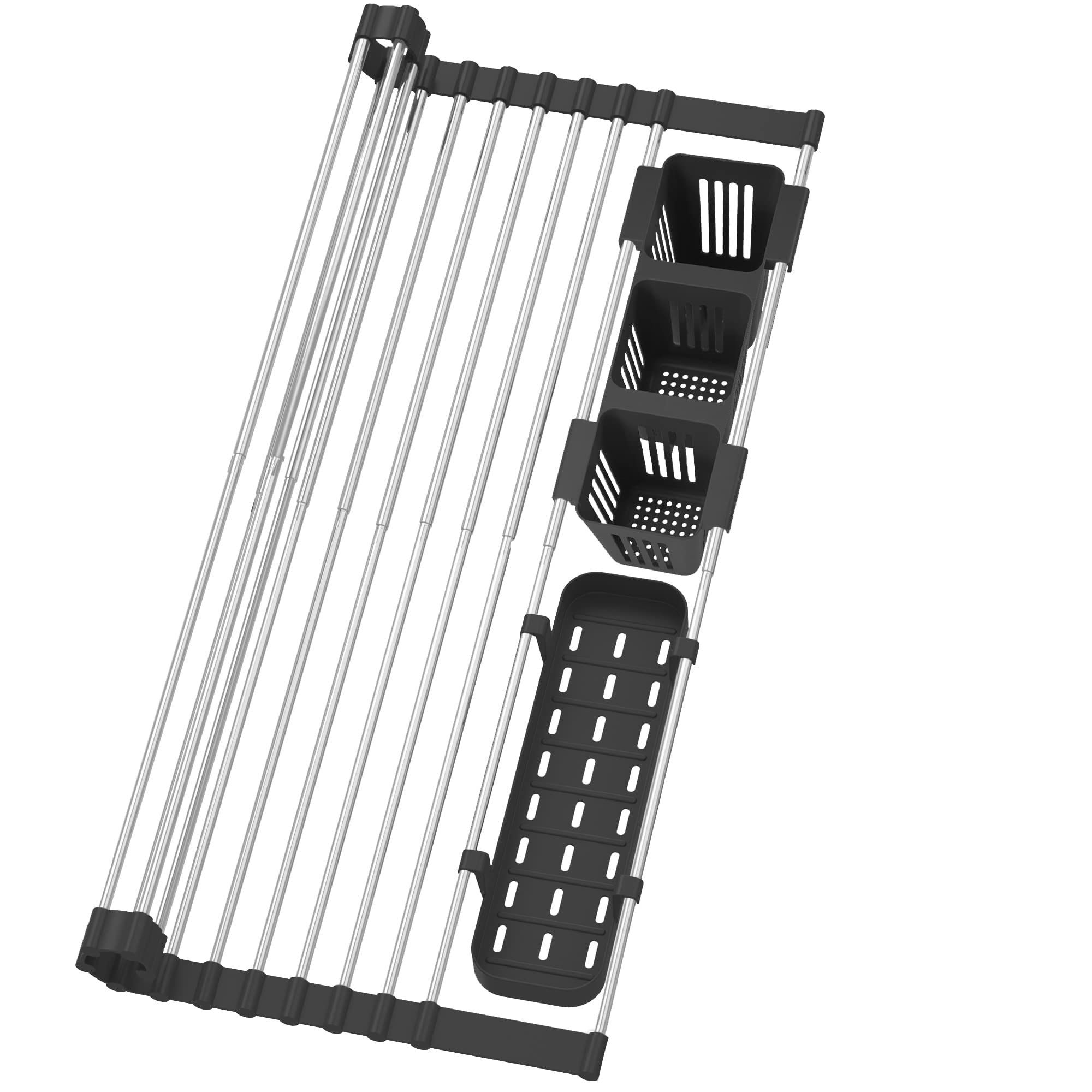 ZDM Expandable Roll Up Dish Drying Rack Up to 22.8''with 2 Storage ...