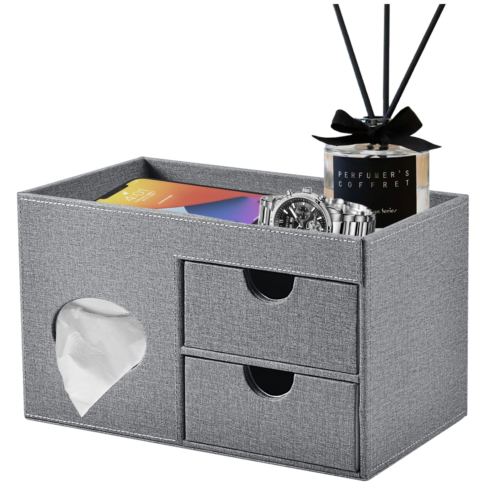 ZDM Square Tissue Box Cover with Drawers,Tissue Box Holder with Storage ...