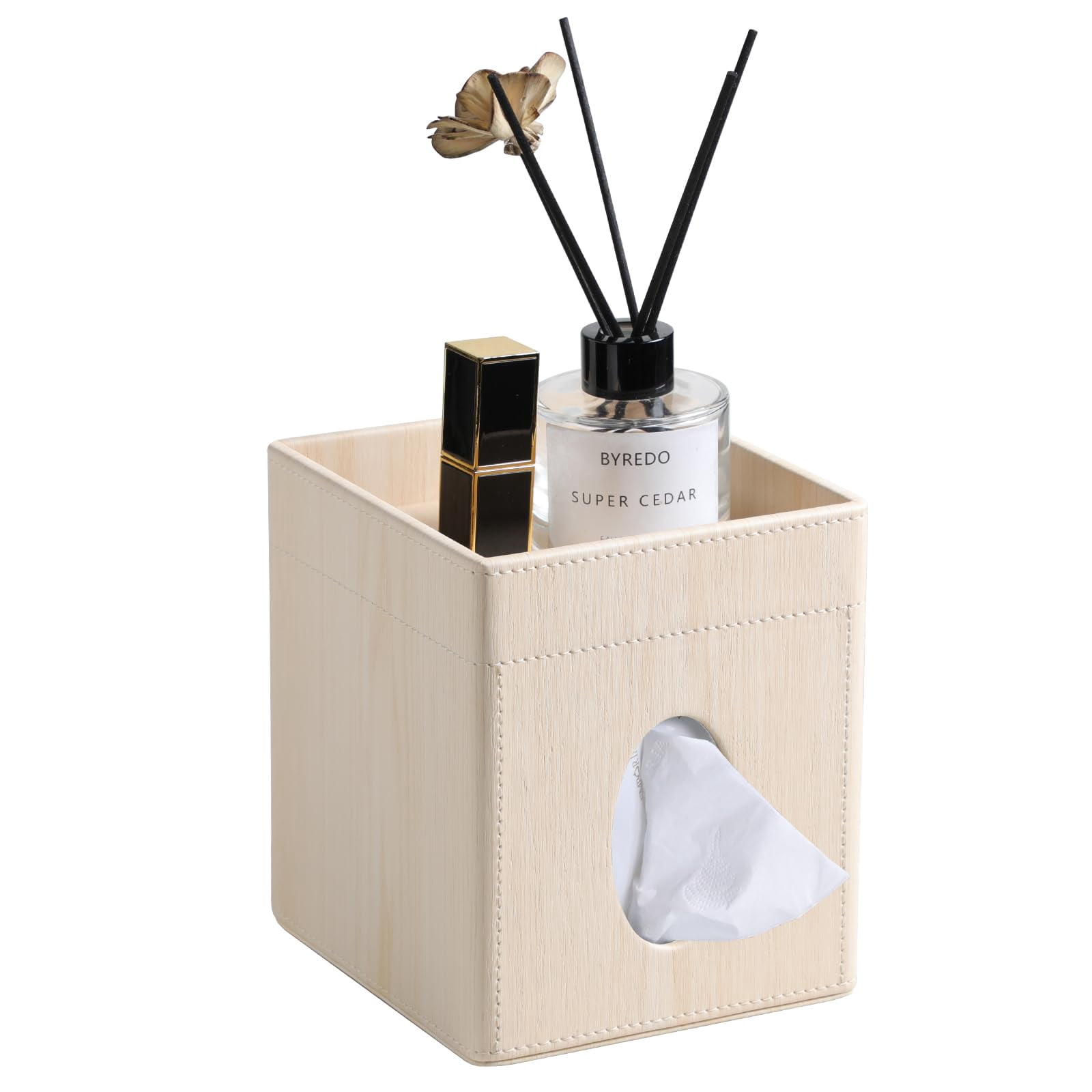 ZDM Tissue Box Cover, PU Leather Square Tissue Box Holder with Storage ...