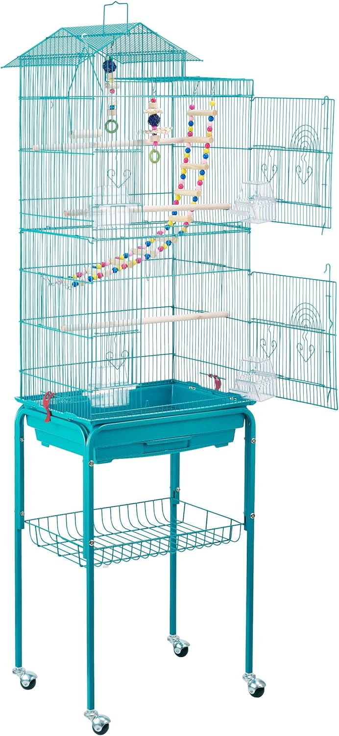 ZDOOR 62.4inch Steel Roof Top Bird Cage Rolling Parrot Cage for Medium ...