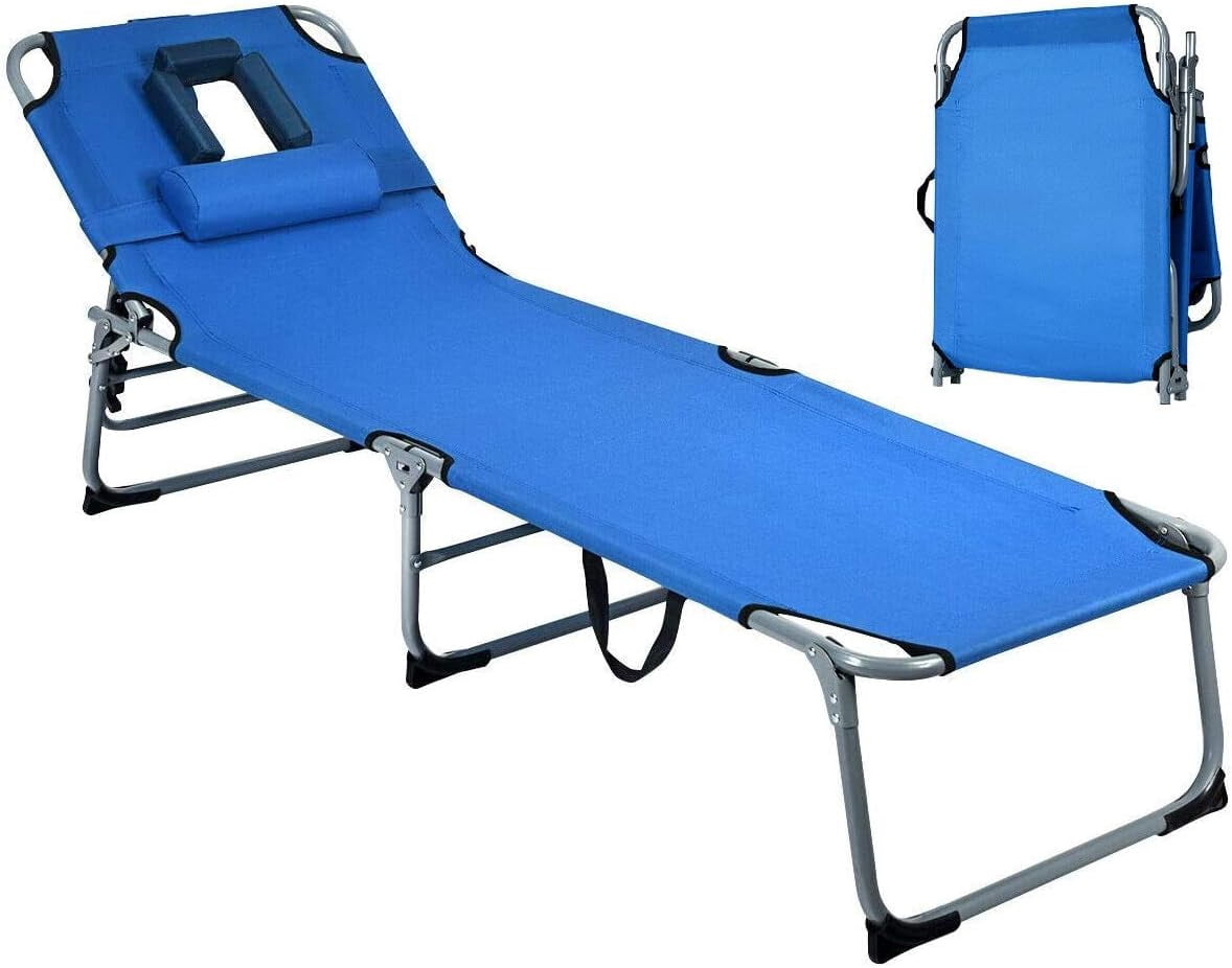 ZDOOR Beach Lounge Chair with Face Hole, Outdoor Tanning Chair ...