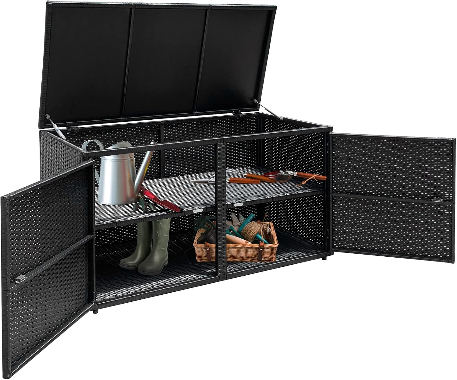 ZDOOR Deck Box Outdoor Wicker Storage Box Cabinet, 88 Gallon Patio ...