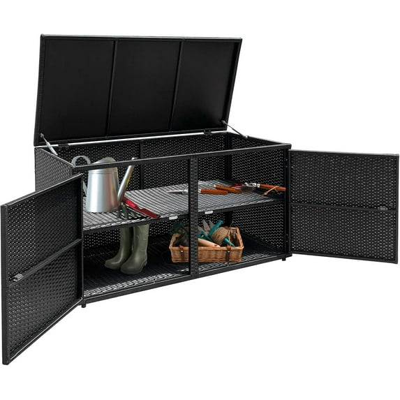 ZDOOR Deck Box Outdoor Wicker Storage Box Cabinet, 88 Gallon Patio ...