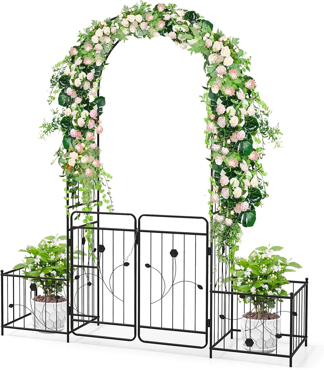 ZDOOR Metal Garden Arbor, 87" Garden Archway with Lockable Gate, 2 Side ...
