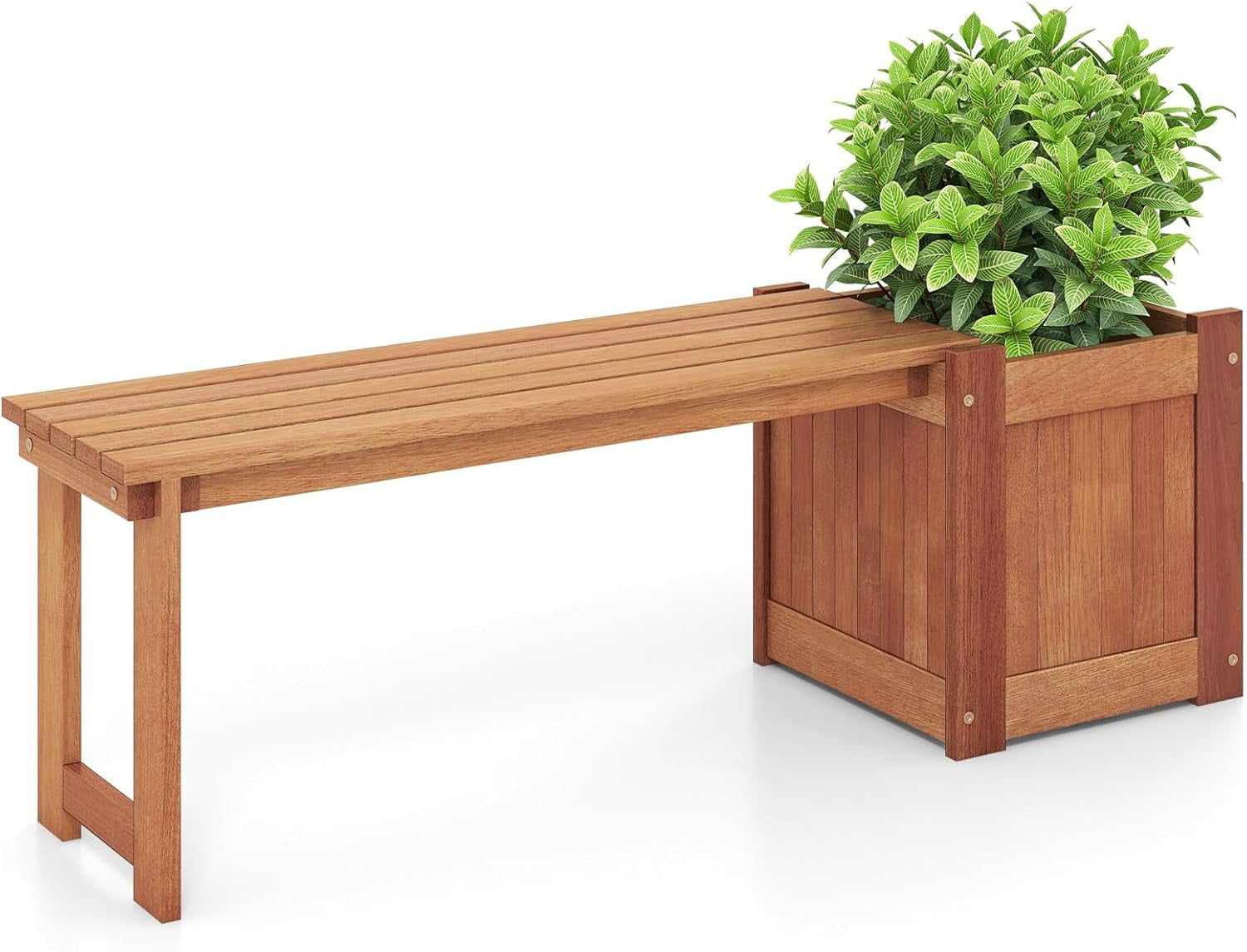 ZDOOR Outdoor Bench with Raised Garden Bed, Wood Planter Box with ...