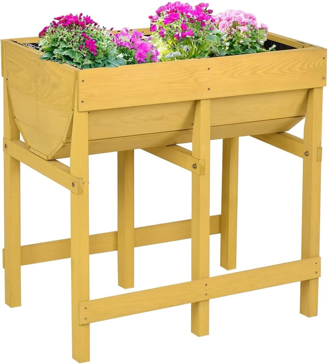 ZDOOR Raised Garden Bed with Legs, Wooden Raised Flower Bed with Liner ...