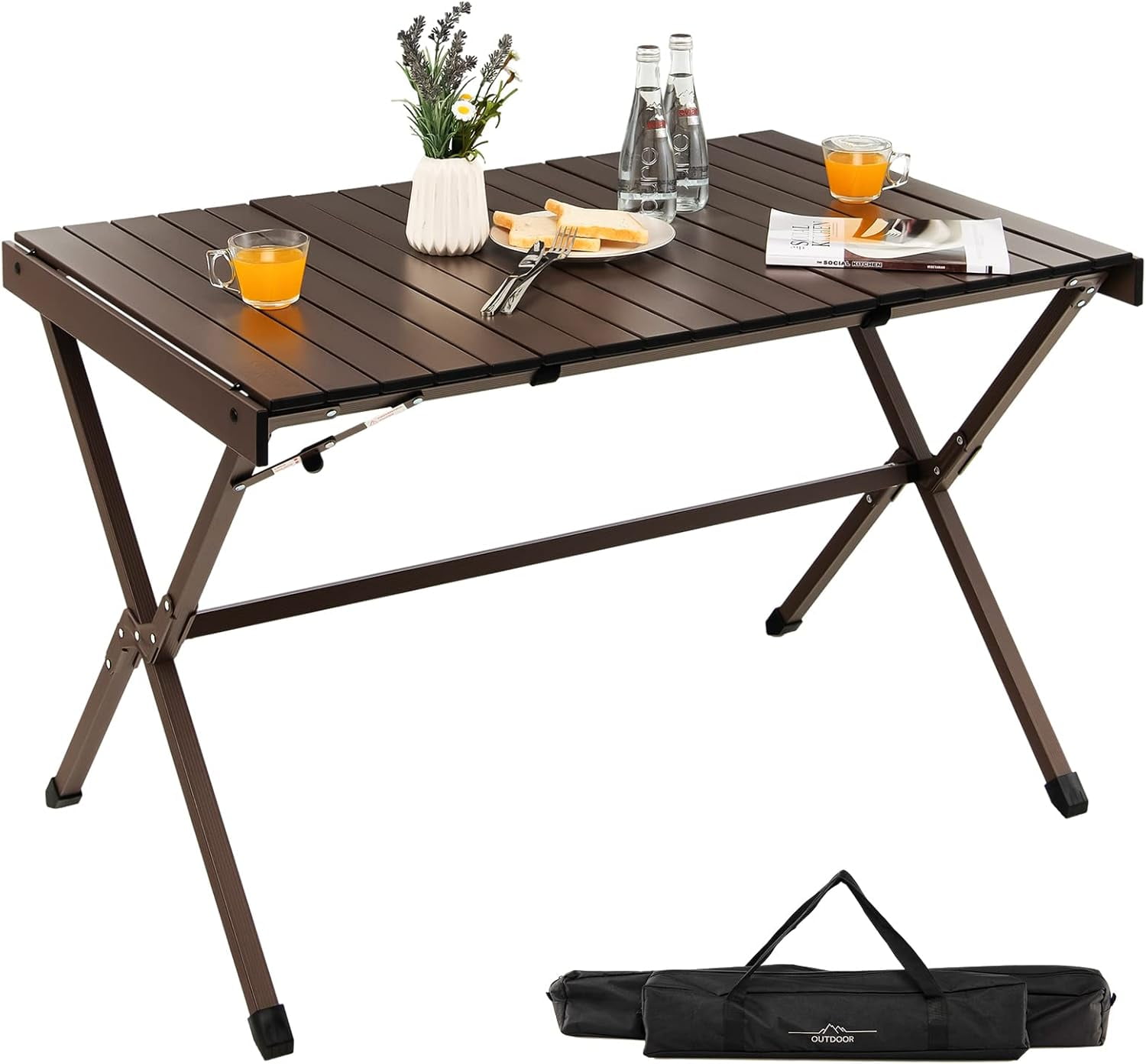 ZDOOR Roll-up Folding Picnic Table Portable Aluminum Camping Table with ...