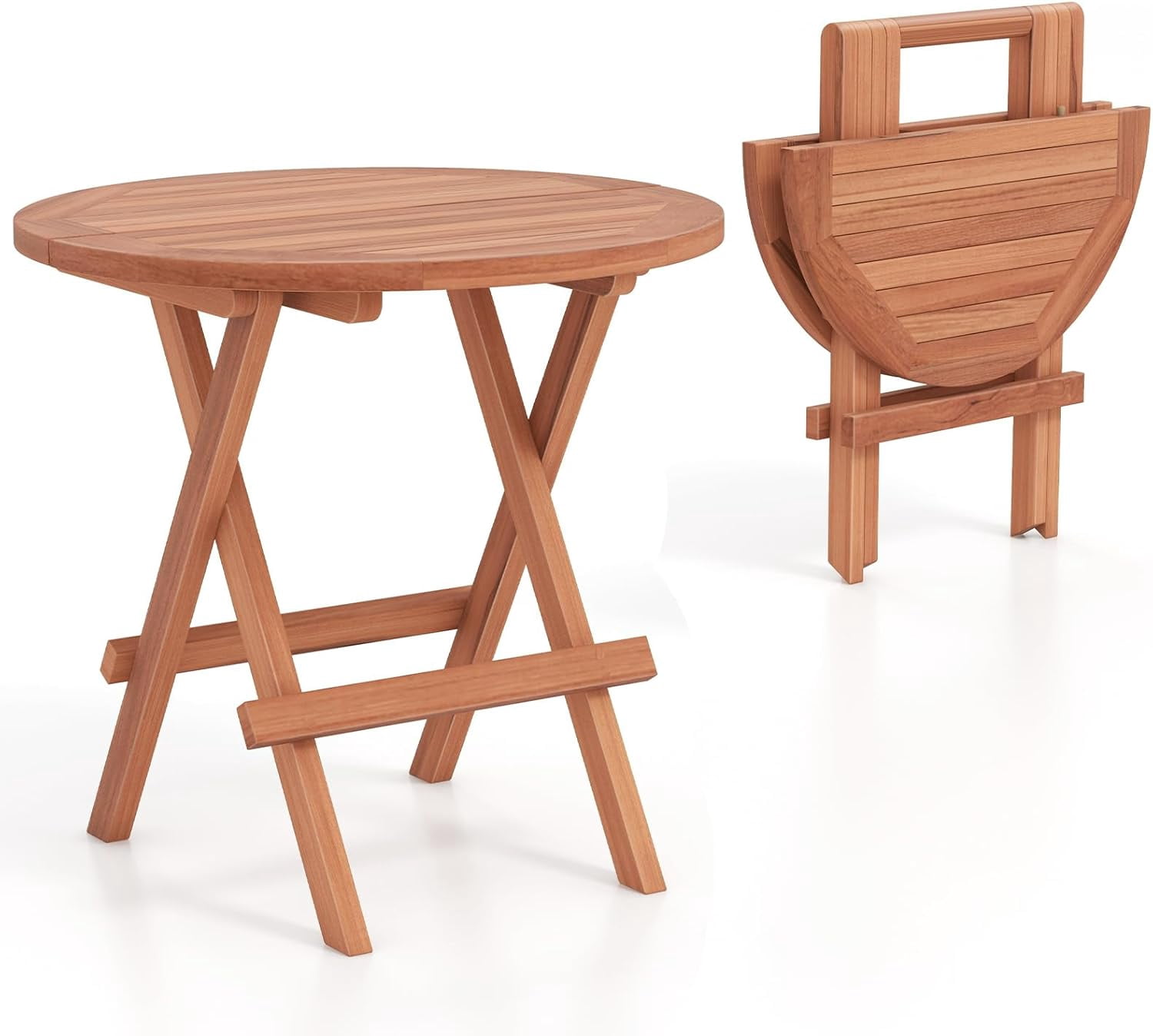 ZDOOR Round Folding Side Table, Indonesia Teak Wood Patio Dining Table ...