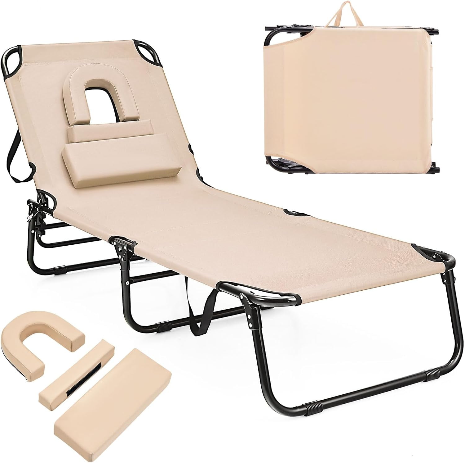 ZDOOR Tanning Chair, Adjustable Patio Lounge Chair w/Face Hole ...