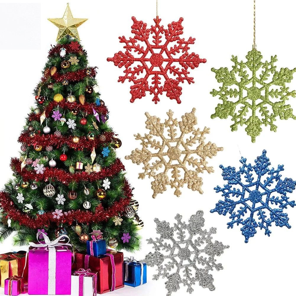 ZDWQFA 12Pcs Plastic Christmas Glitter Snowflake Ornaments Christmas ...
