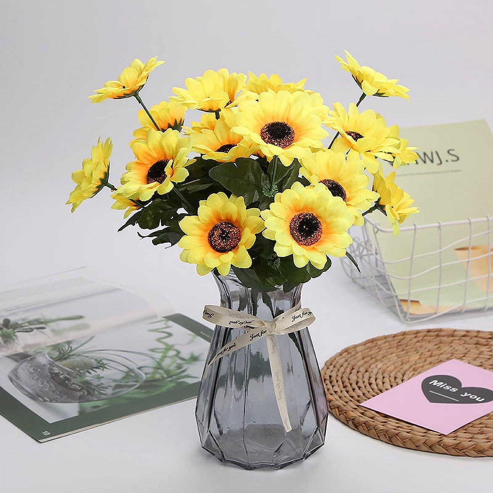 ZDWQFA 3 Bouquets Yellow Sunflowers Artificial Flowers Fake Silk ...