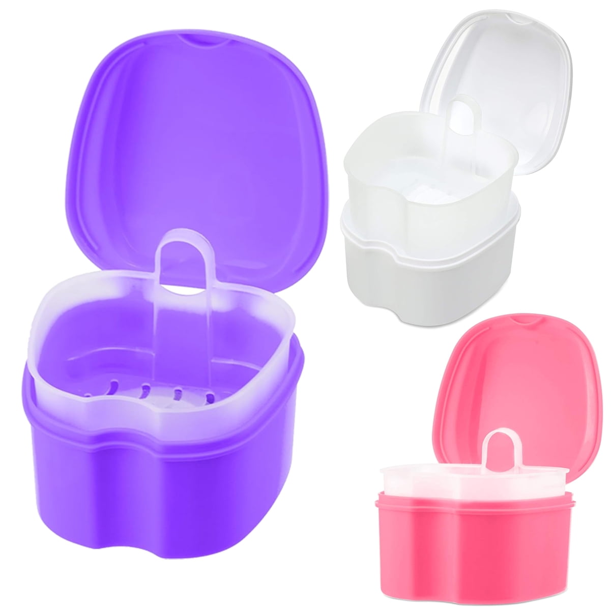 ZDWQFA 3 Pack Denture Soaking Cup Dental Retainer Case Cleaning with ...