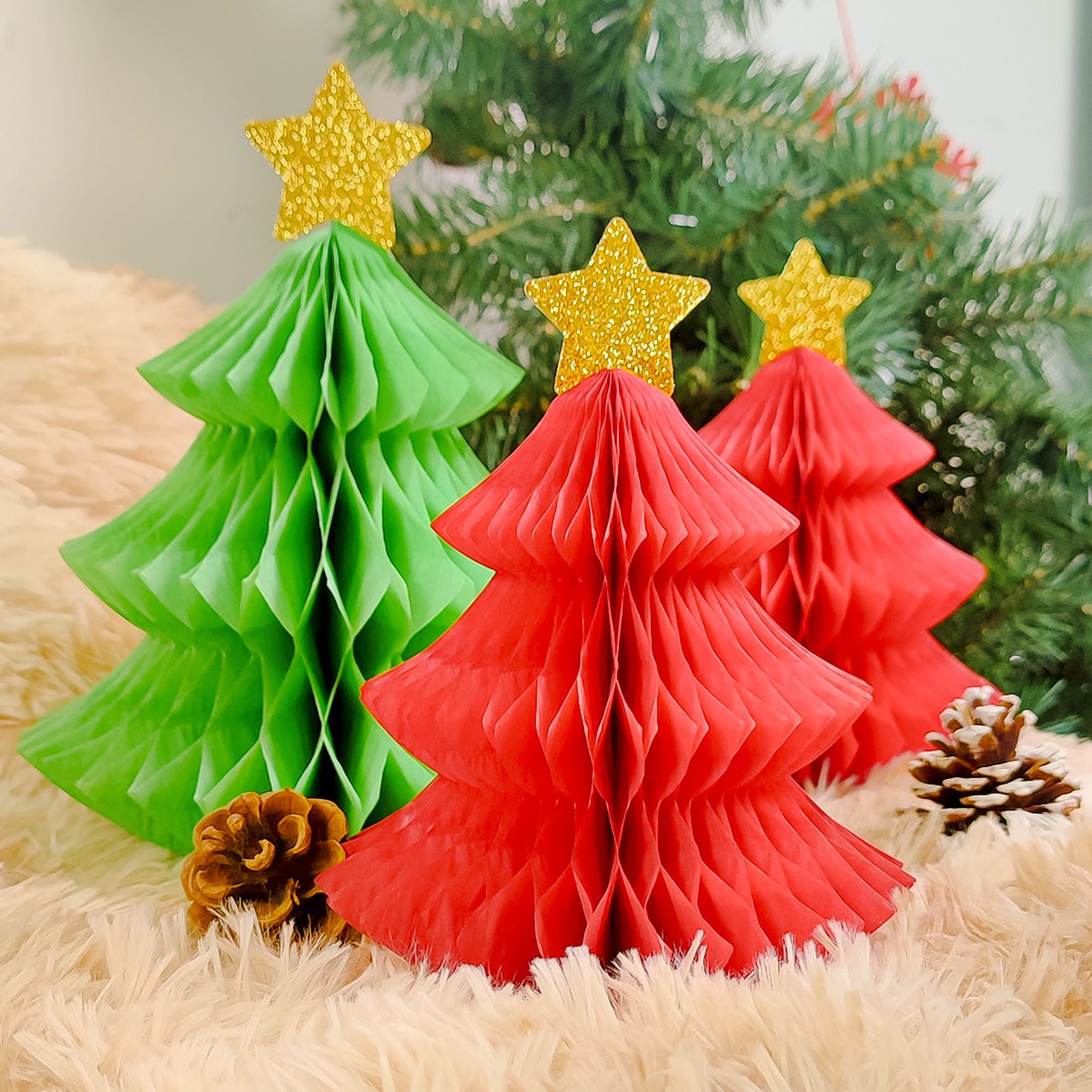 ZDWQFA 3Pcs Christmas Paper Trees Centerpiece Honeycomb with Shiny Star ...