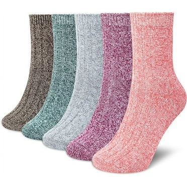 B&Q Women's Winter Wool Blend Thermal Warm Crew Socks, 8 Pairs, Casual ...