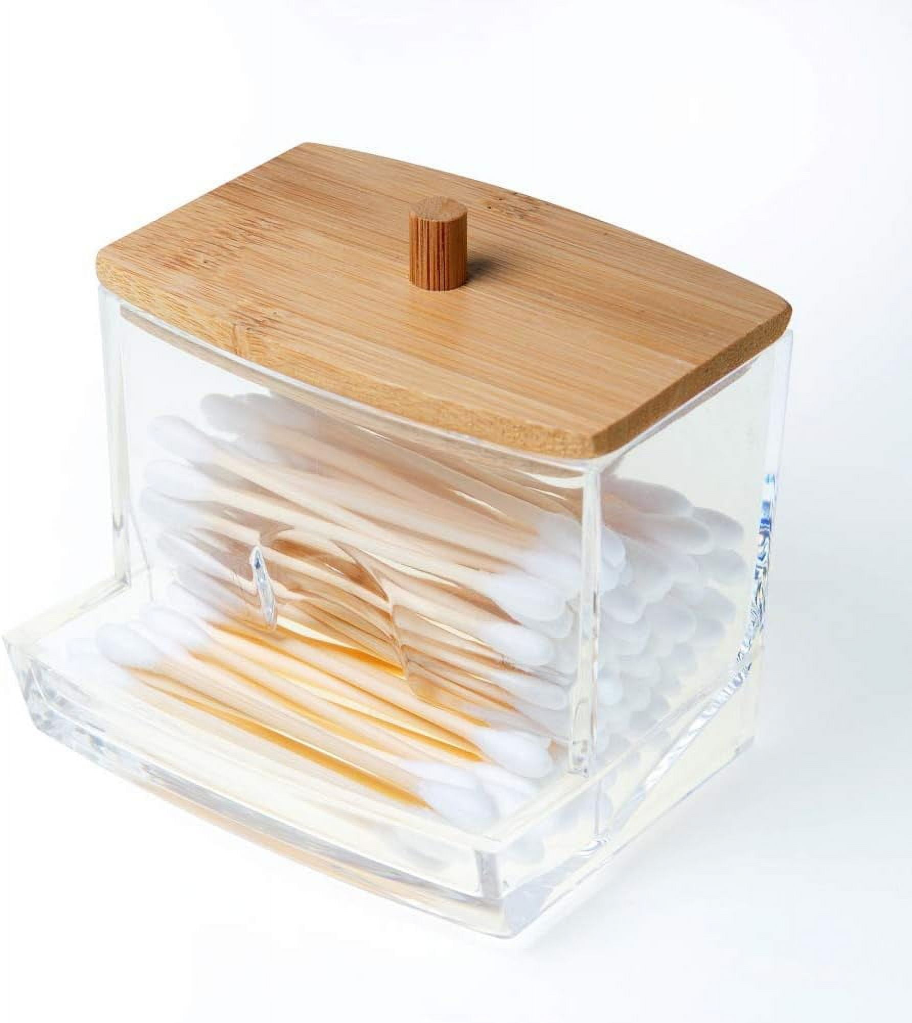 ZDWQFA Acrylic Qtip Holder with Bamboo Lid, Clear Small Cotton Swab ...