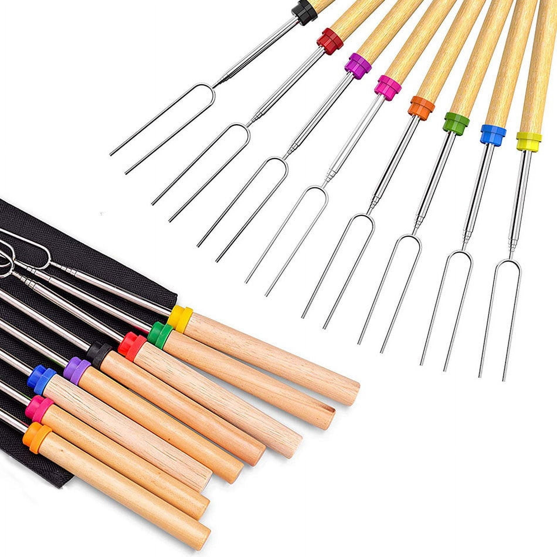 ZDWQFA Roasting Sticks, 8Pcs, 32”, Extendable Stainless Steel Campfire Smores Sticks with bag ...