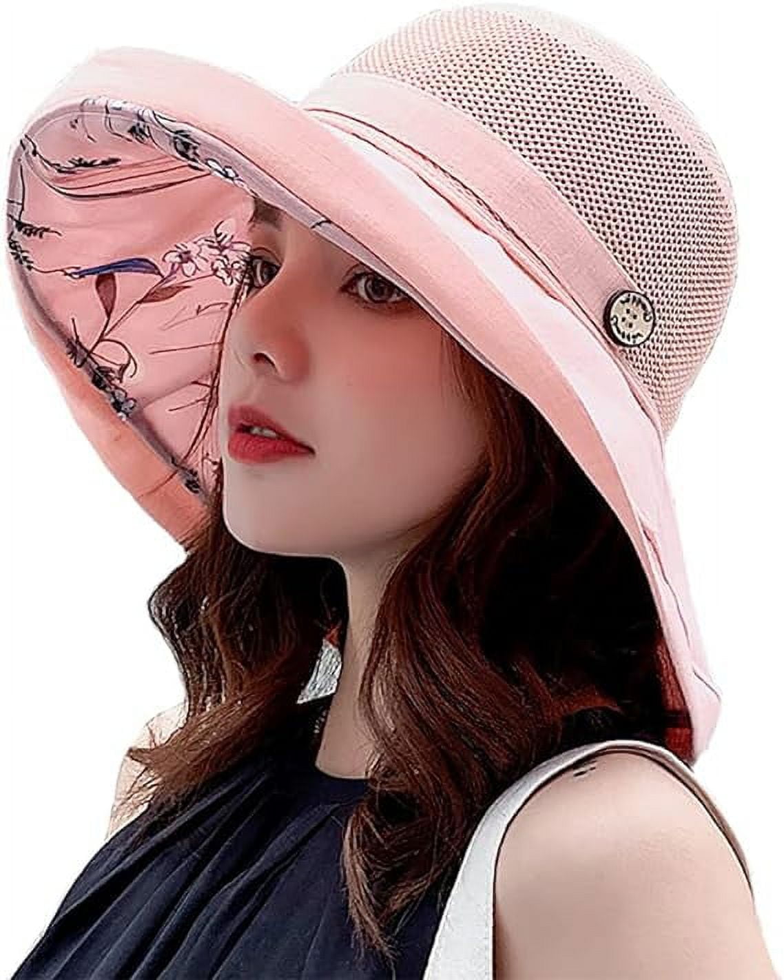 ZDWQFA Women's Mesh Sun Hats Summer UV Protection Wide Brim Beach ...