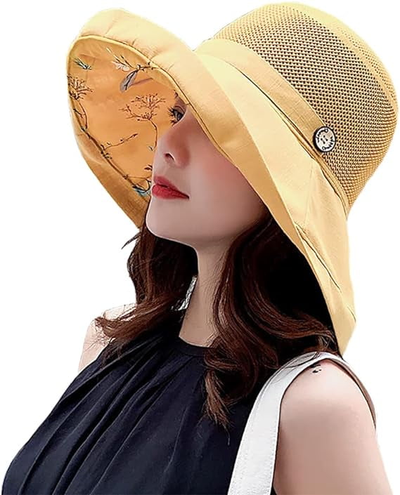 ZDWQFA Women's Mesh Sun Hats Summer UV Protection Wide Brim Beach ...