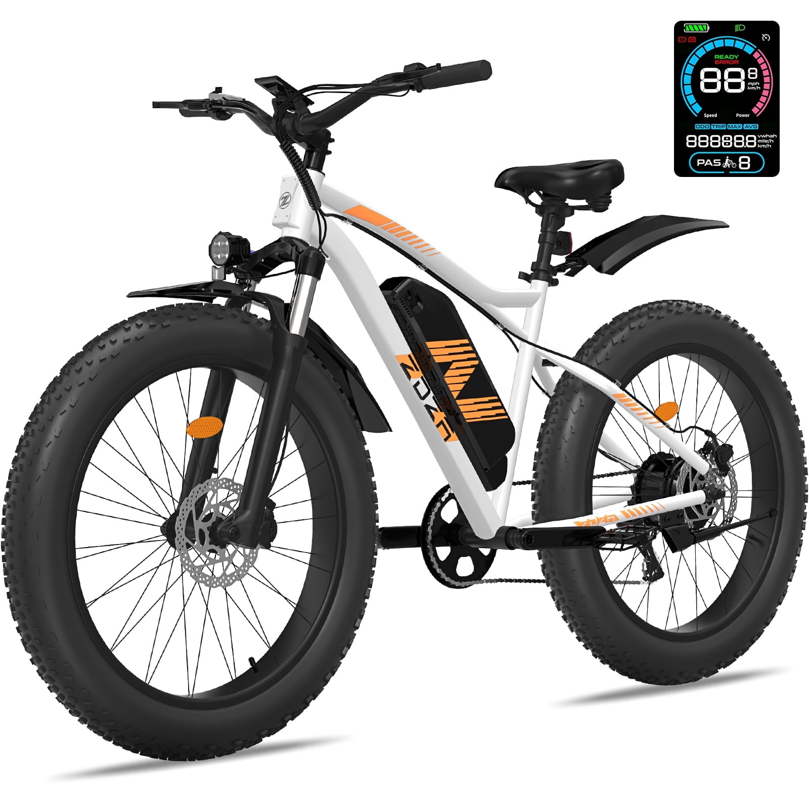 ZDZA Electric Bike for Adults, 1500W Peak E-Mountain Bicycle, 26" Fat Tire 28mph Ebike, 48V ...