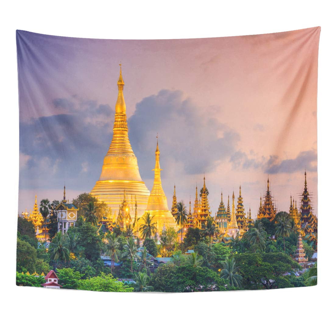 ZEALGNED Burma Yangon Myanmar View Shwedagon Pagoda at Dusk Wall Art ...