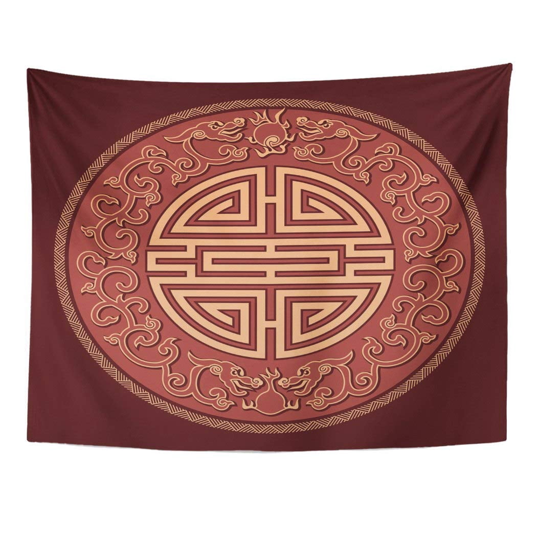 ZEALGNED Oriental Feng Shui Pattern Round Dragon Border Ancient Wall ...