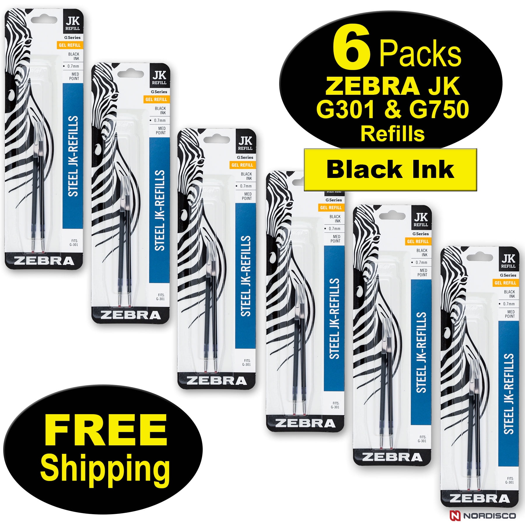 ZEBRA G301, G750 JK Refills 88112, Black Gel Ink, 6 Packs, FREE ...