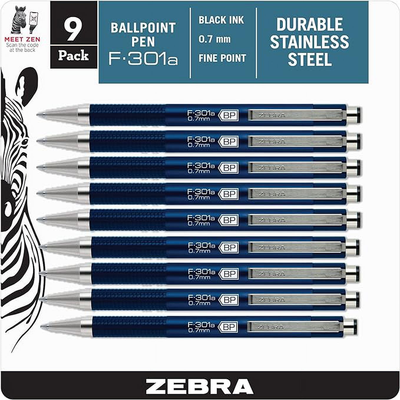 ZEBRA Pen F-301A Retractable Ballpoint Pen, Premium Blue Metal Barrel ...
