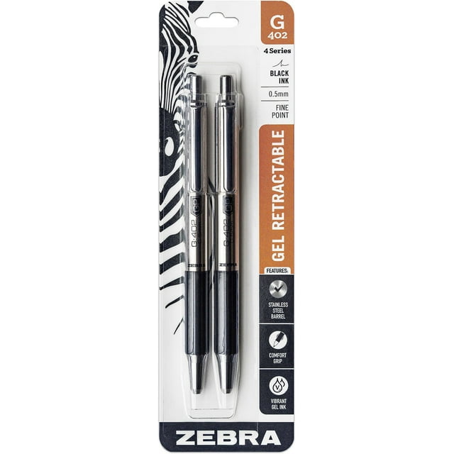 ZEBRA Pen G-402 Retractable Gel Pen, Stainless Steel Barrel, Fine Point ...