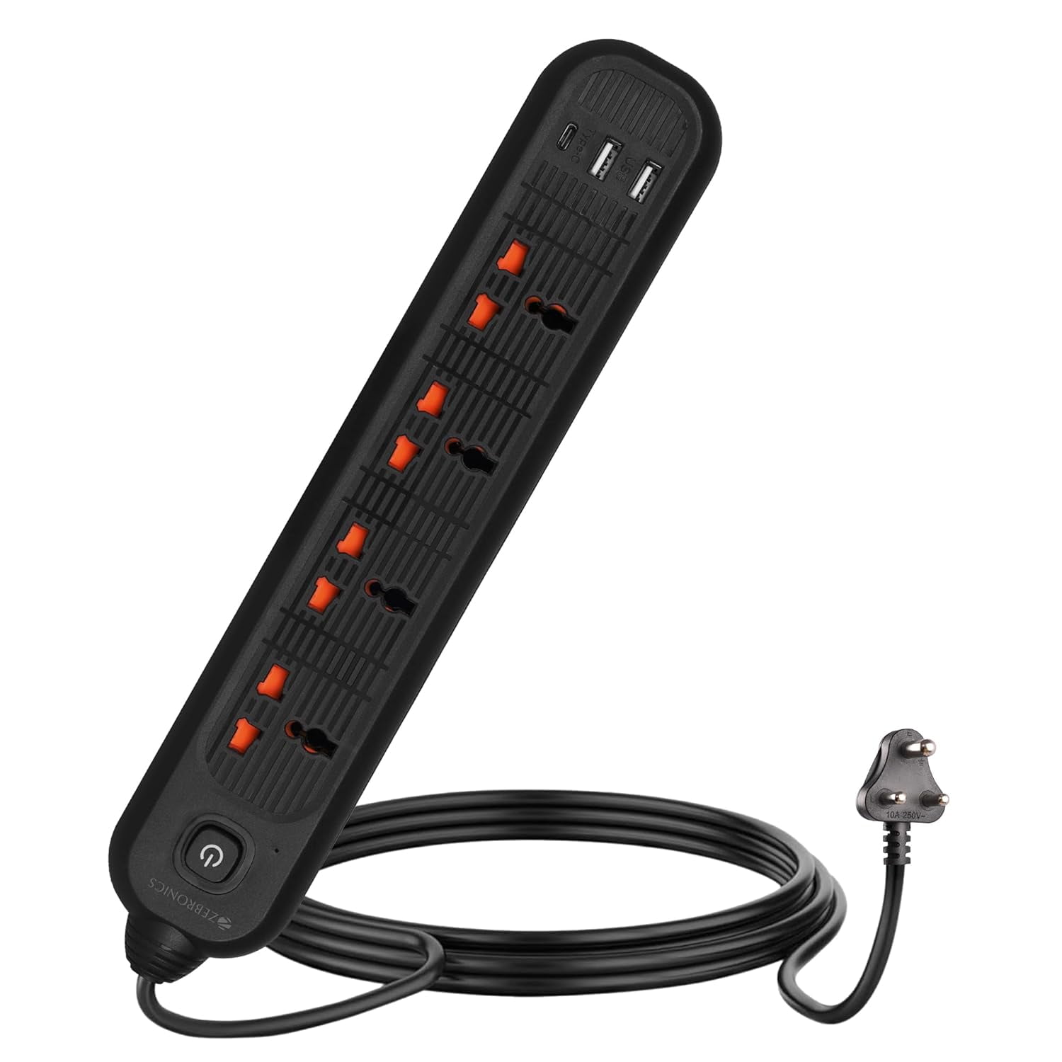 ZEBRONICS Power BAR 145 Power Strip 2000 Watts 10 Amps 1x Type C Port ...